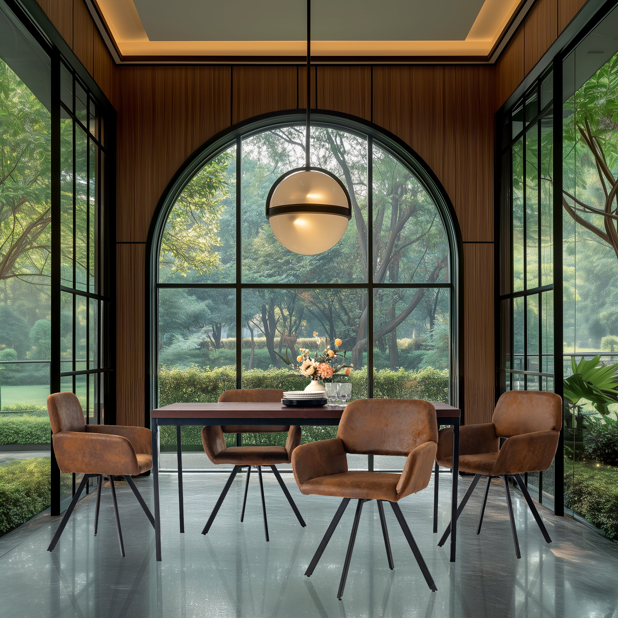 George Oliver 5-Piece Dining Table Set with Swivel Upholstered Chairs ...