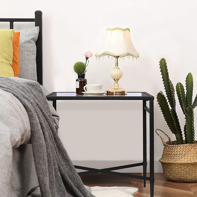 Mercer41 Black End Table, Rectangle Side Table With Mirrored Top ...