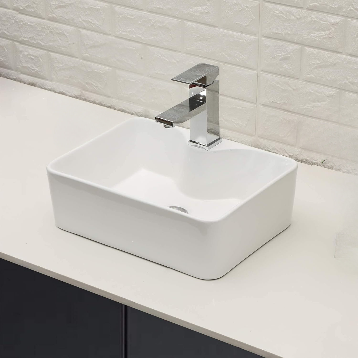Skyline 16x12 Inch Bathroom Vessel Sink With Faucet Hole Rectangular ...