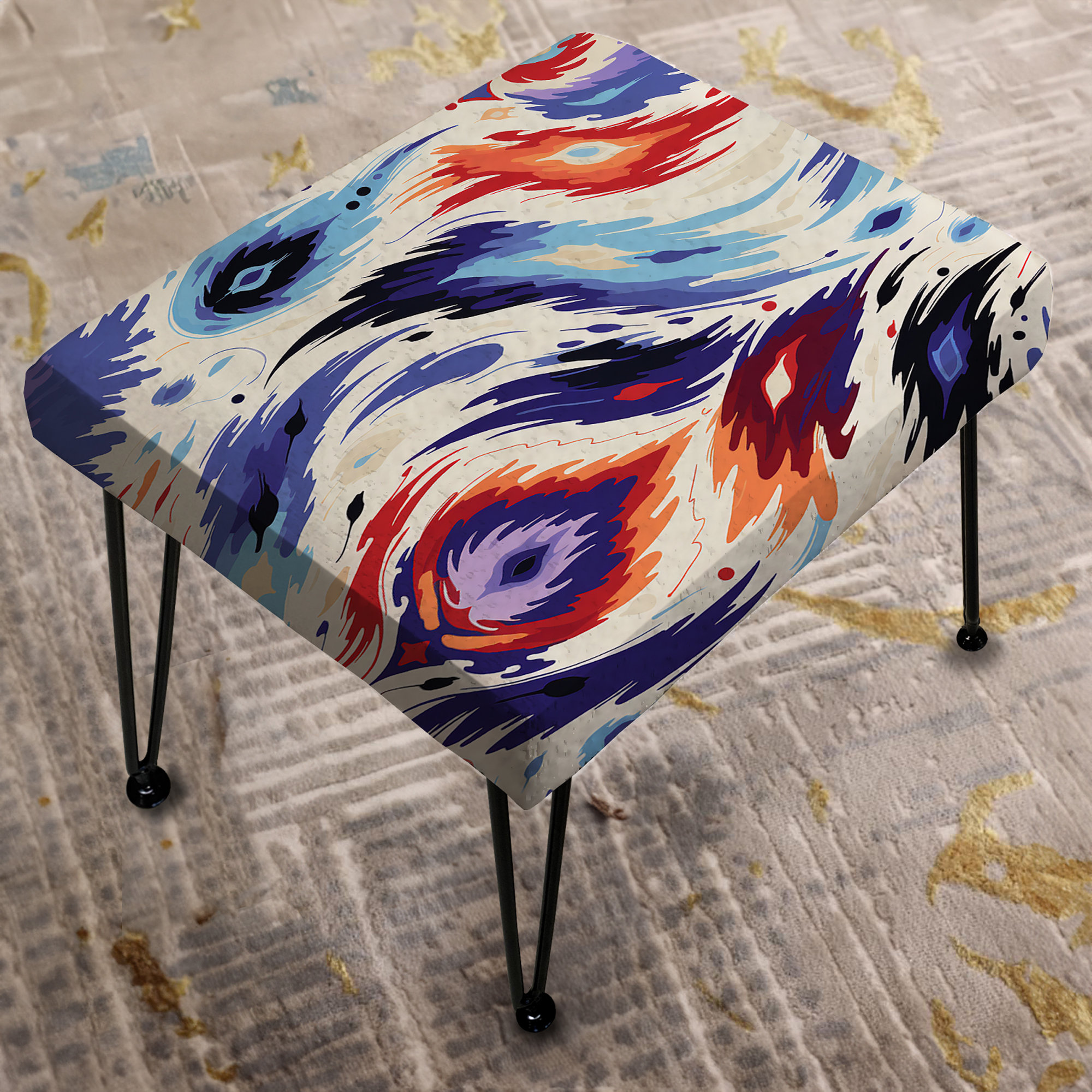 Design Art Purple Tribal Ikat Harmony Embrace - Ikat Rectangle Ottoman ...