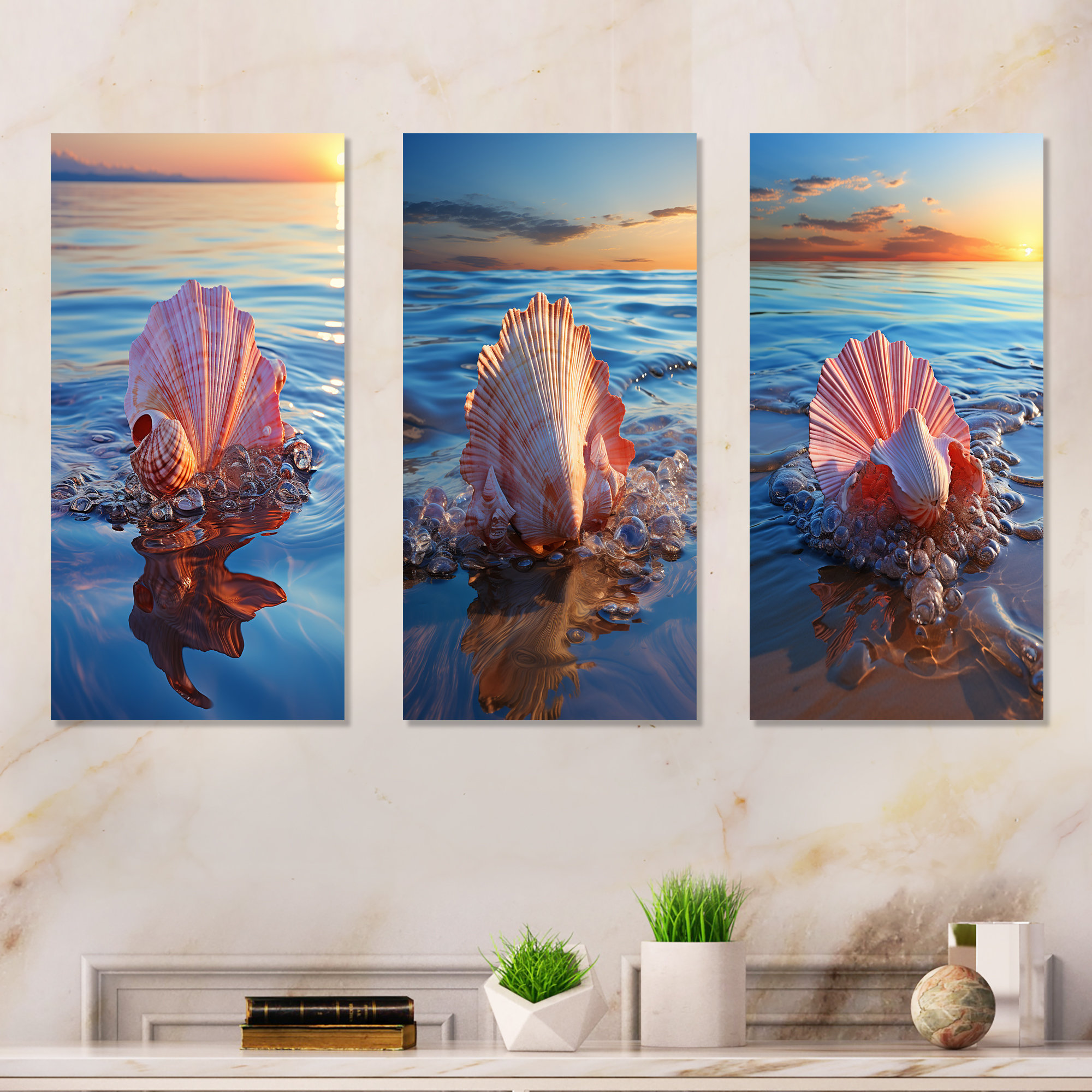 Design Art Seashell Oceanic Elegance At Sunset - Seashell Metal Wall ...