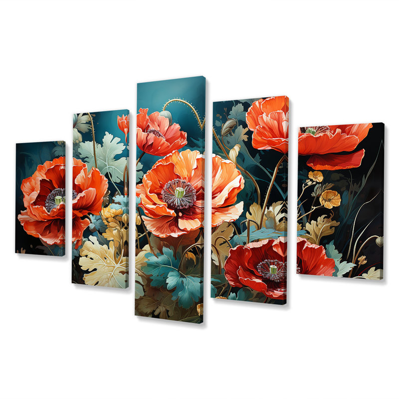 Lark Manor™ Red And Green Poppy Reverie I - Poppies Multipanel Wall Art ...