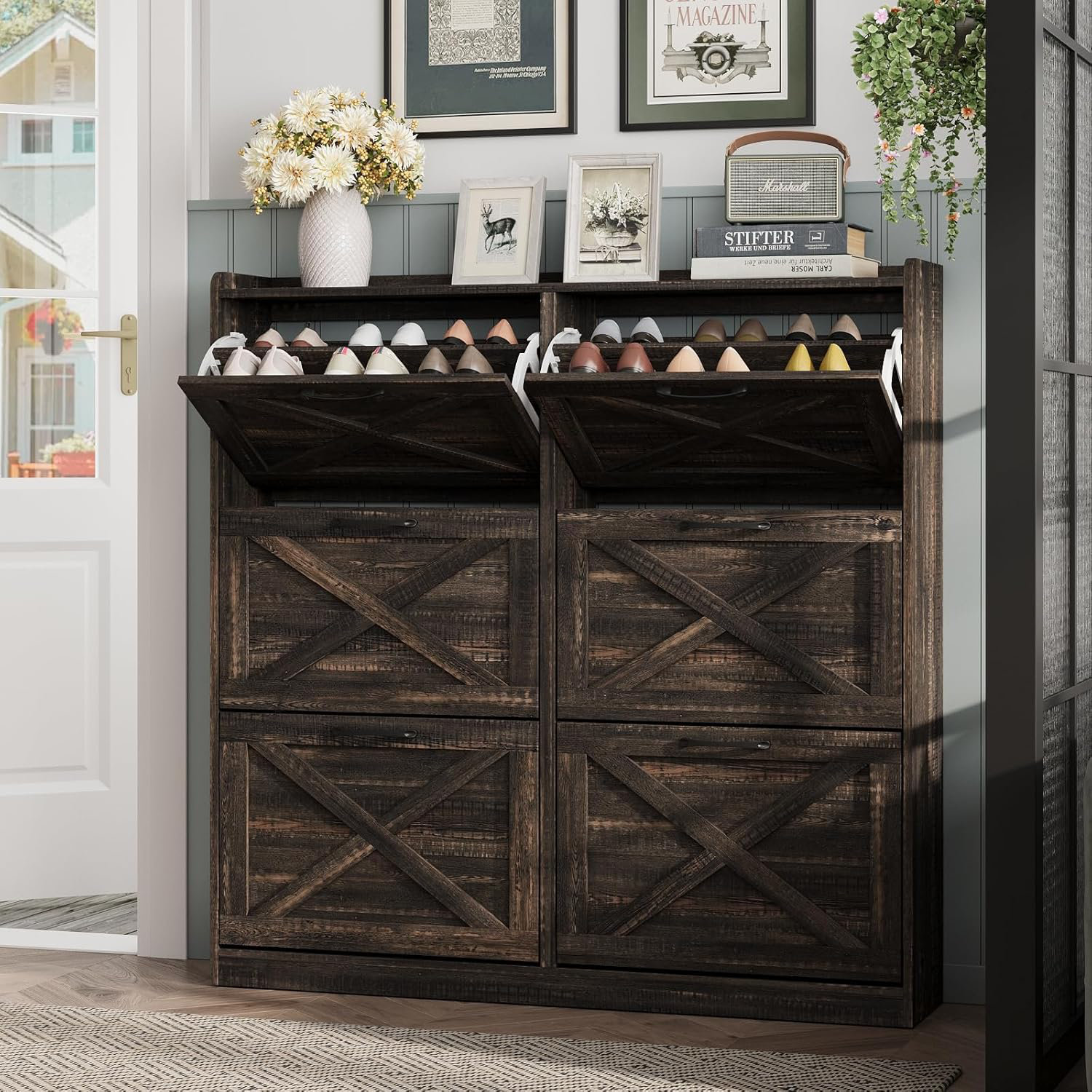 Woofmeets Large Shoe Storage Cabinet With 6 Flip Drawers, Freestanding ...