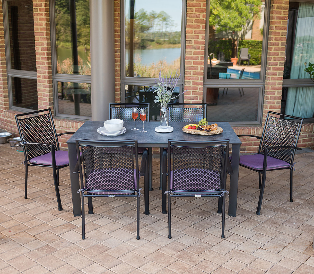Kettler USA Reno Outdoor 6-Person Dining Set With 63" x 37" HPL Table ...