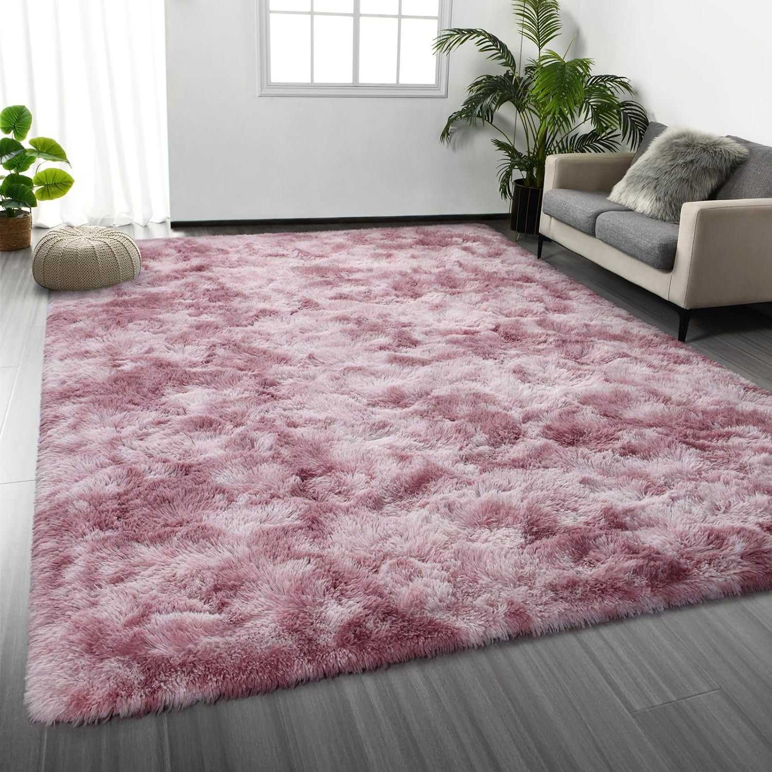 Mercer41 Tie-Dyed Purple Pink Shag Area Rug For Living Room | Wayfair