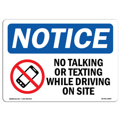 SignMission Osha Notice - No Talking or Texting While Sign with Symbol ...