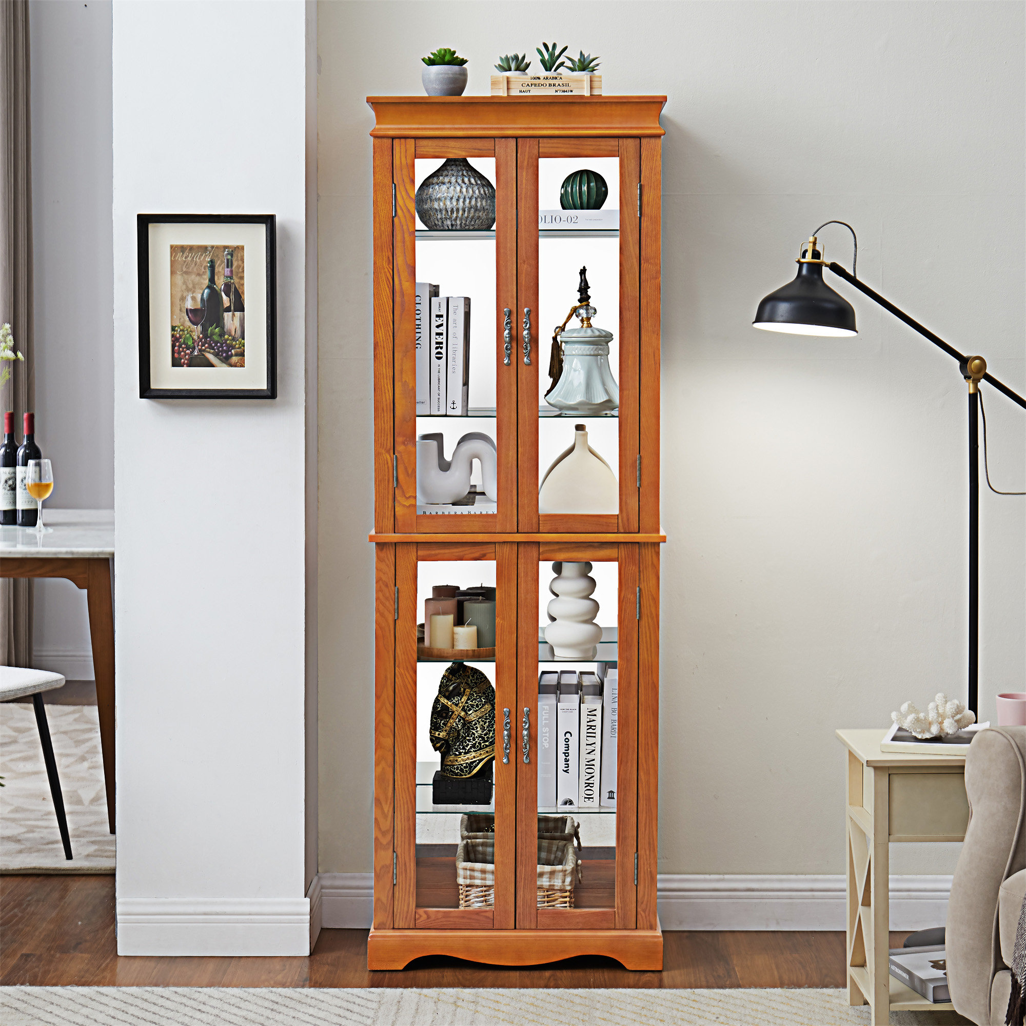 George Oliver Lighted Glass Curio Display Cabinet | Wayfair