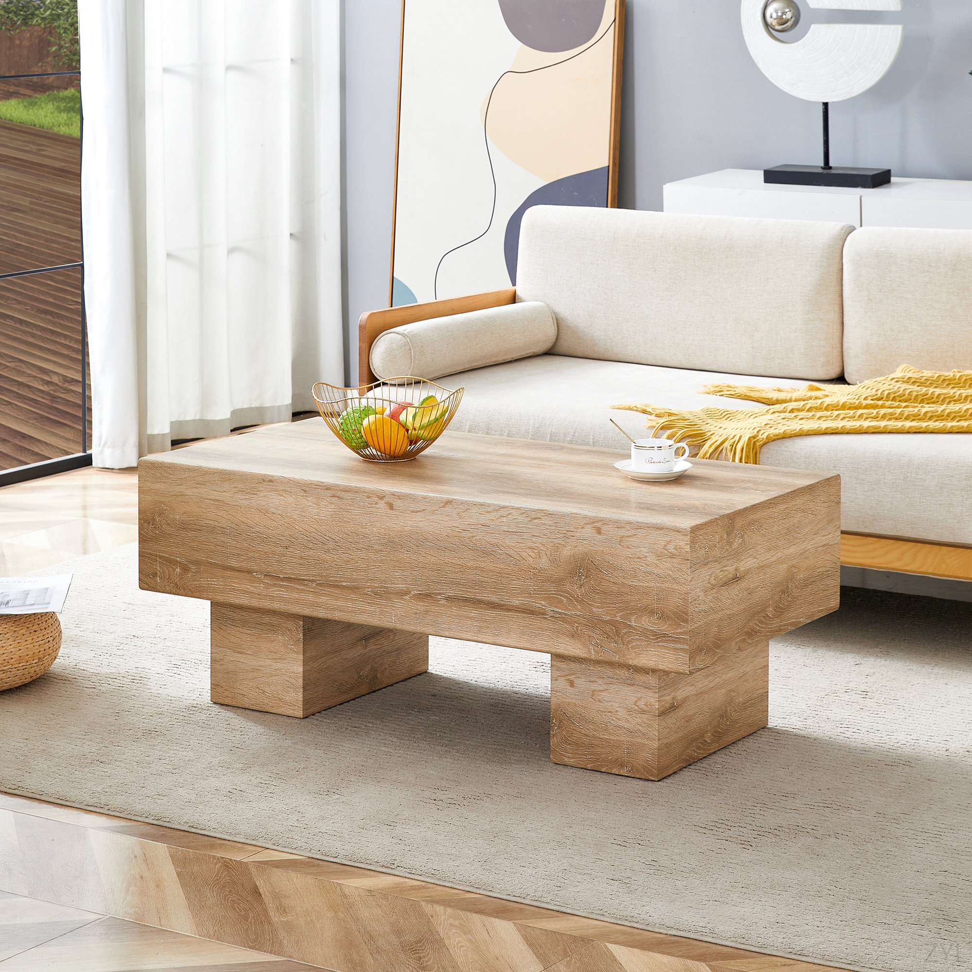 Latitude Run® Modern Simple Light Wood Texture MDF Coffee Table - 43.3 ...