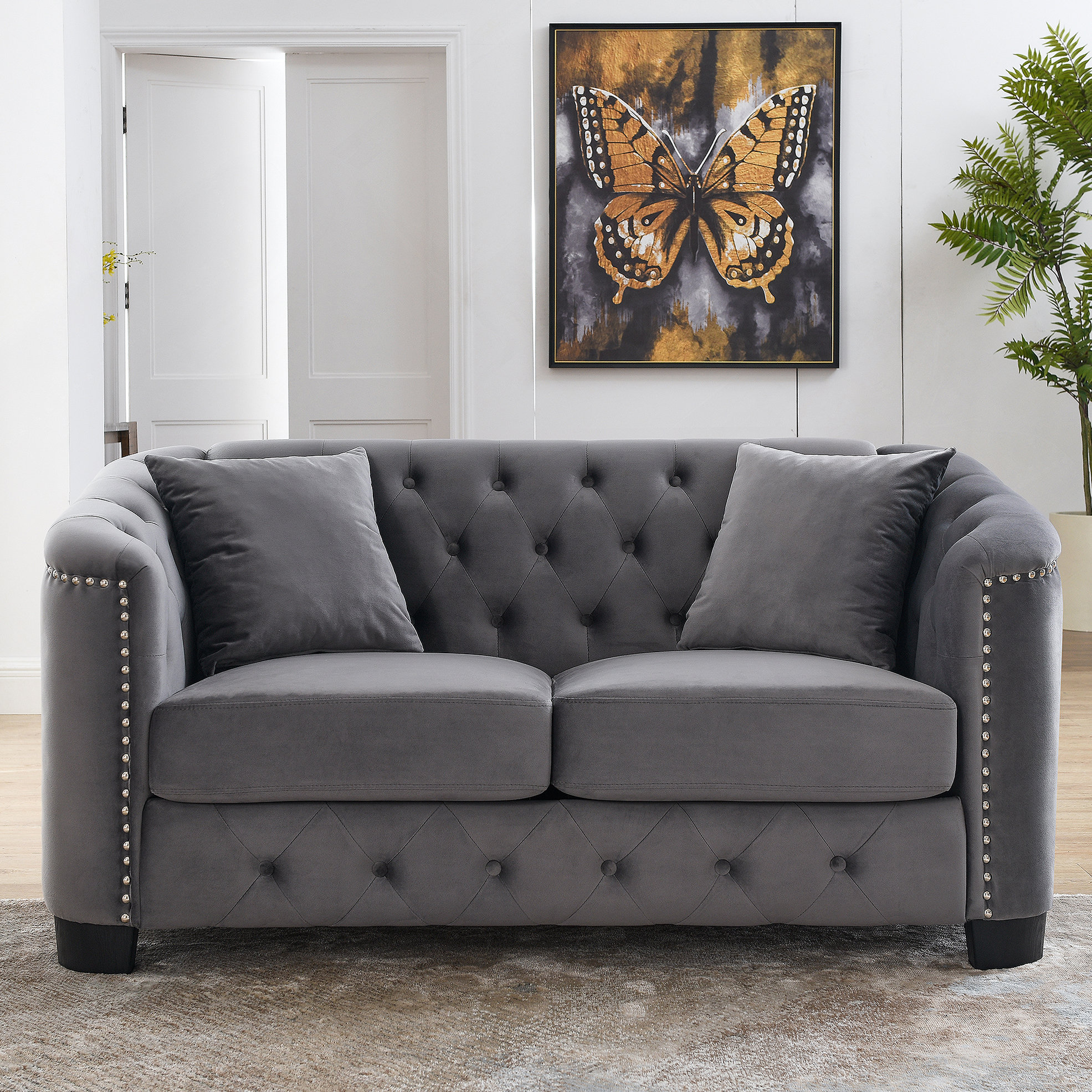 Mercer41 59-Inch Modern Chesterfield Velvet Sofa, 2-Seater Sofa ...