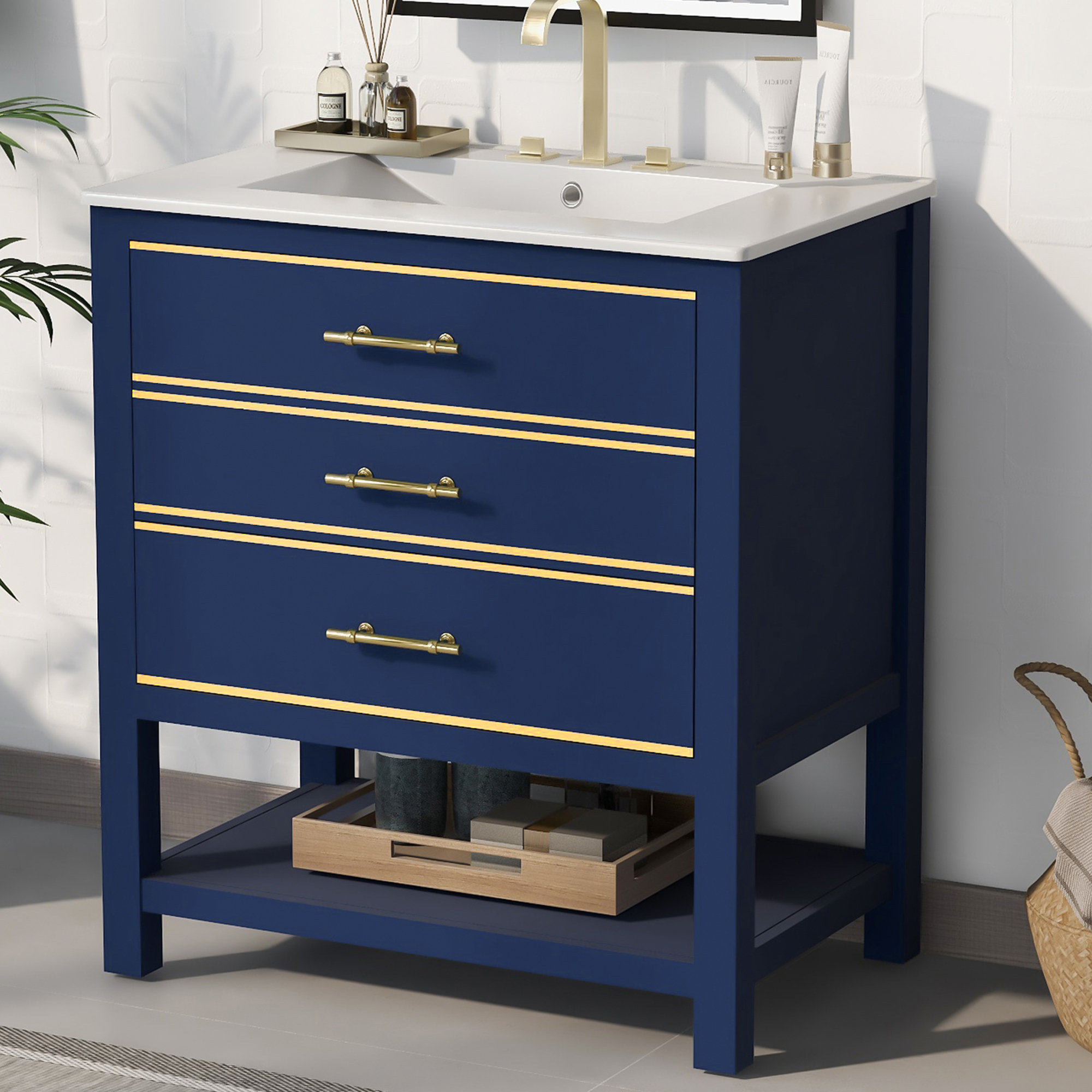 Mercer41 Meuble-lavabo simple autoportant avec plateau en céramique 29,9 po Shoran - Wayfair Canada