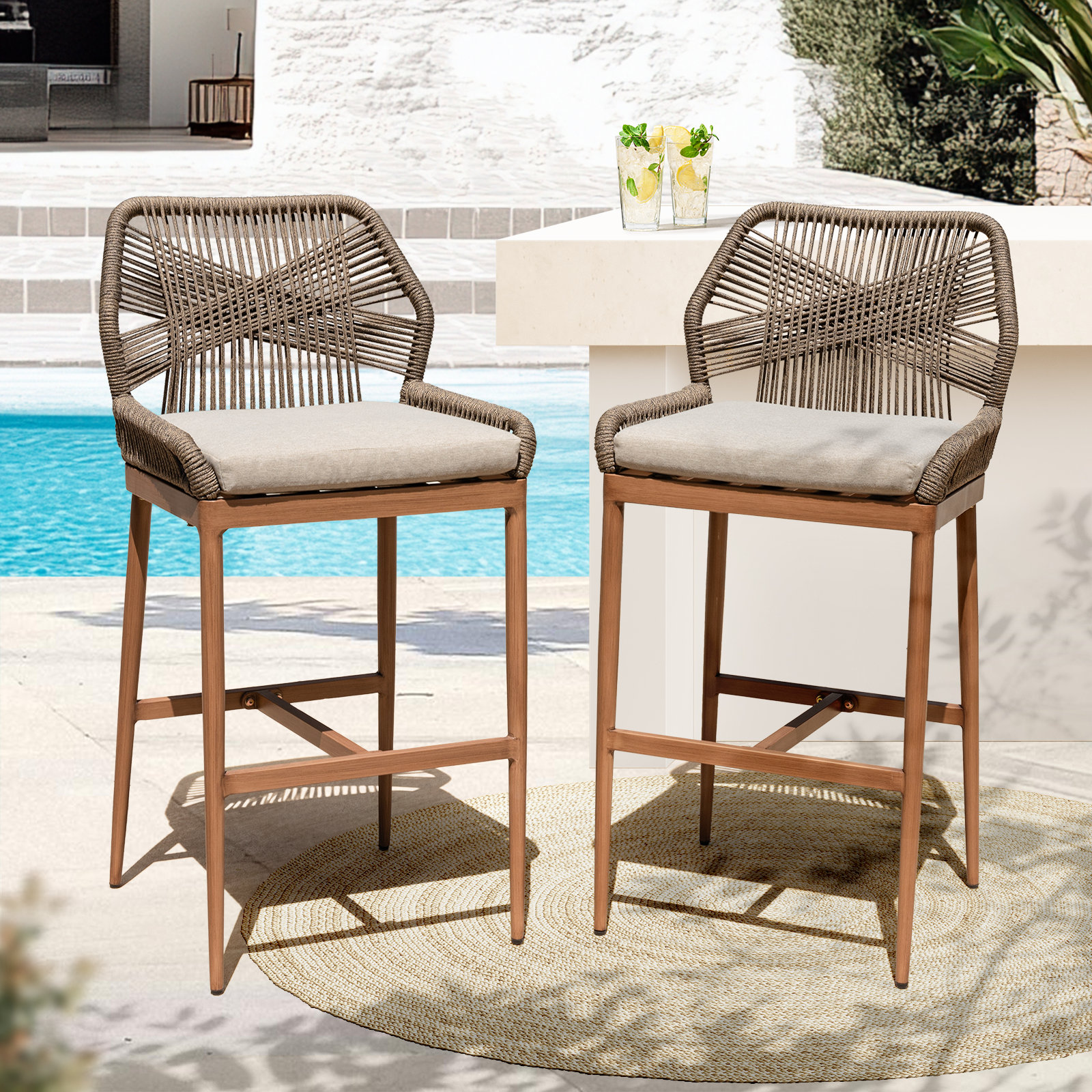 Bay Isle Home™ Boho Rope Counter Stools Set of 2 & Reviews | Wayfair