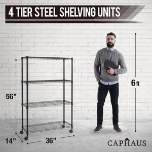 CAPHAUS Adjustable Height Wire Shelving Unit, Wire Rack, 4-Tier With ...