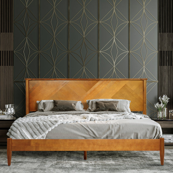 RORNS Panthera Solid Wood Bed Frame with Artistic Patterned Headboard ...