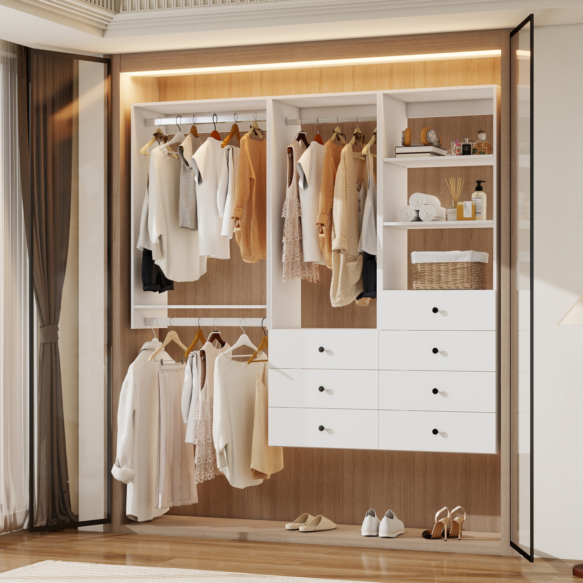 Ivy Bronx Modern Closet System with Drawers and Shelves, Built-in ...