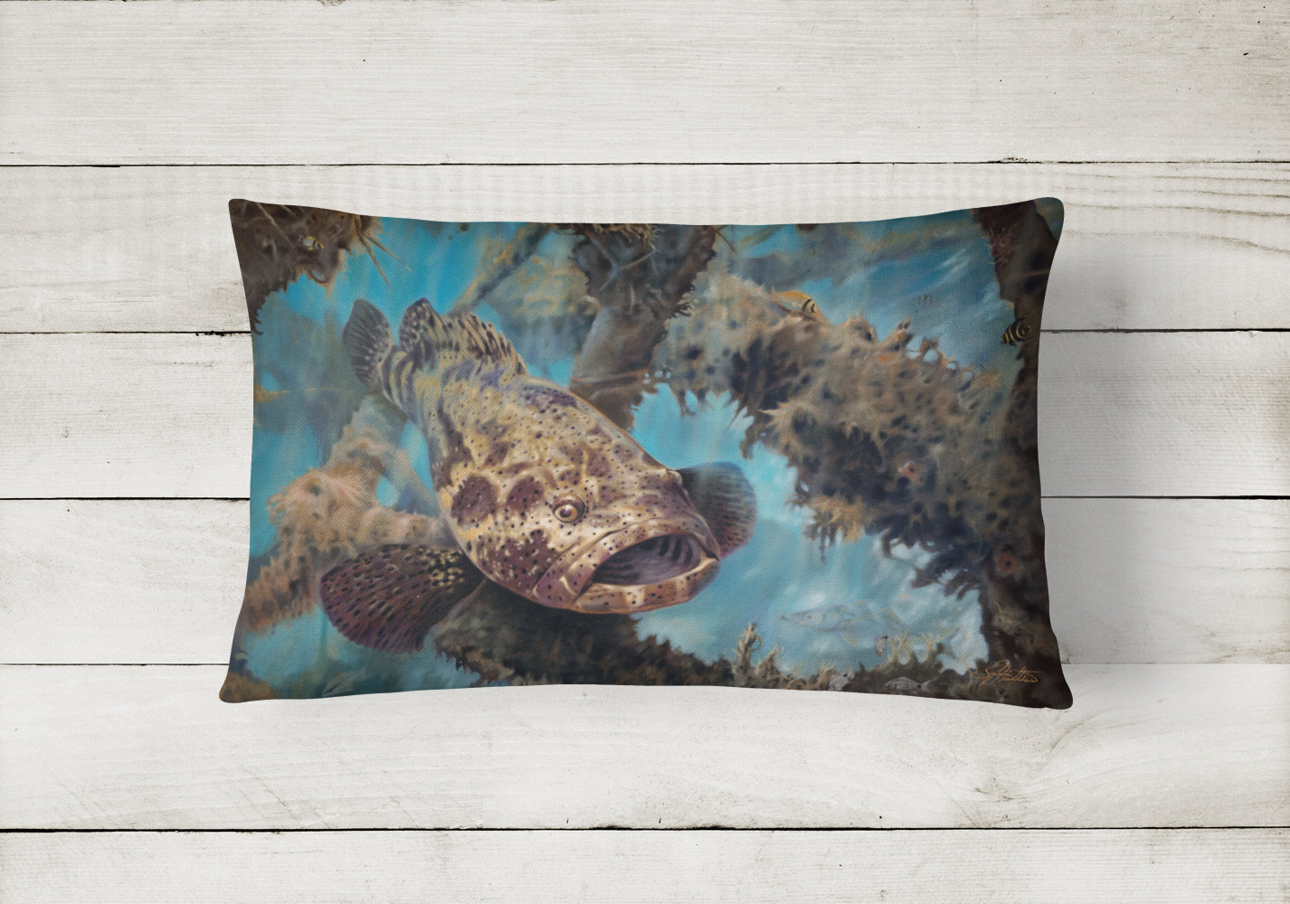 Caroline's Treasures Goliath Grouper Indoor / Outdoor Lumbar Pillow ...