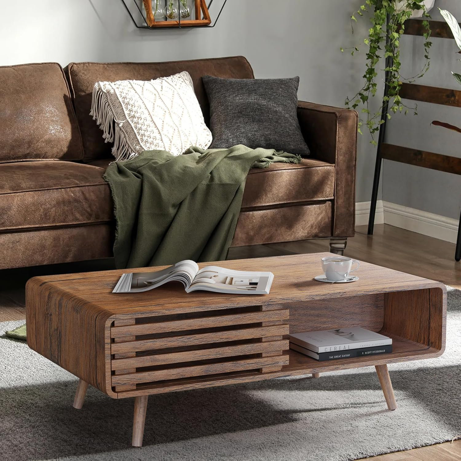 George Oliver Coffee Table with Storage, Farmhouse Wood Tables for ...