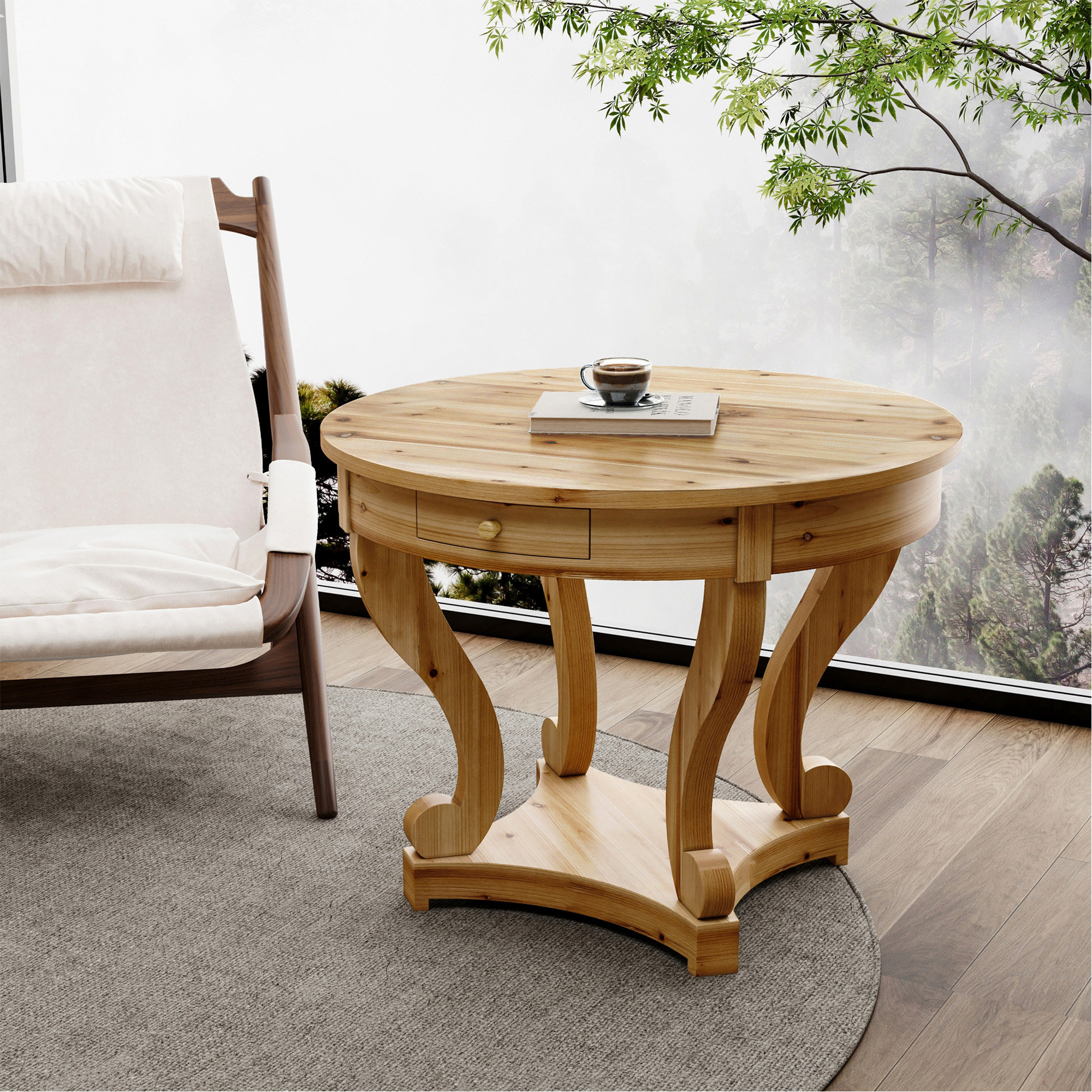 Ophelia & Co. Charming Rustic Farmhouse Style Round Wooden Table For ...