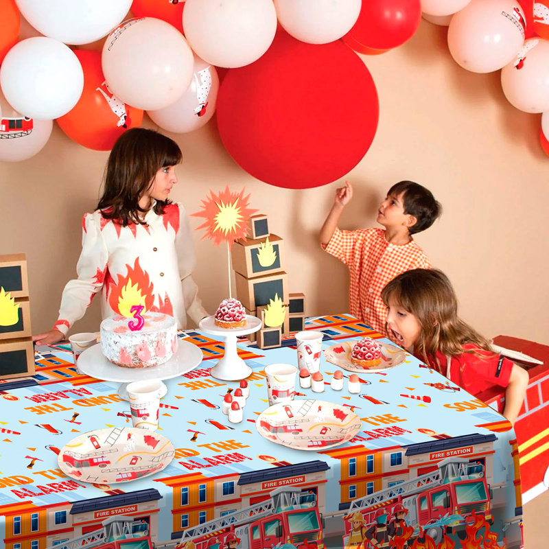 Ophelia & Co. Fire Truck Tablecloth, 3 Pcs Firefighter Party Tablecloth ...