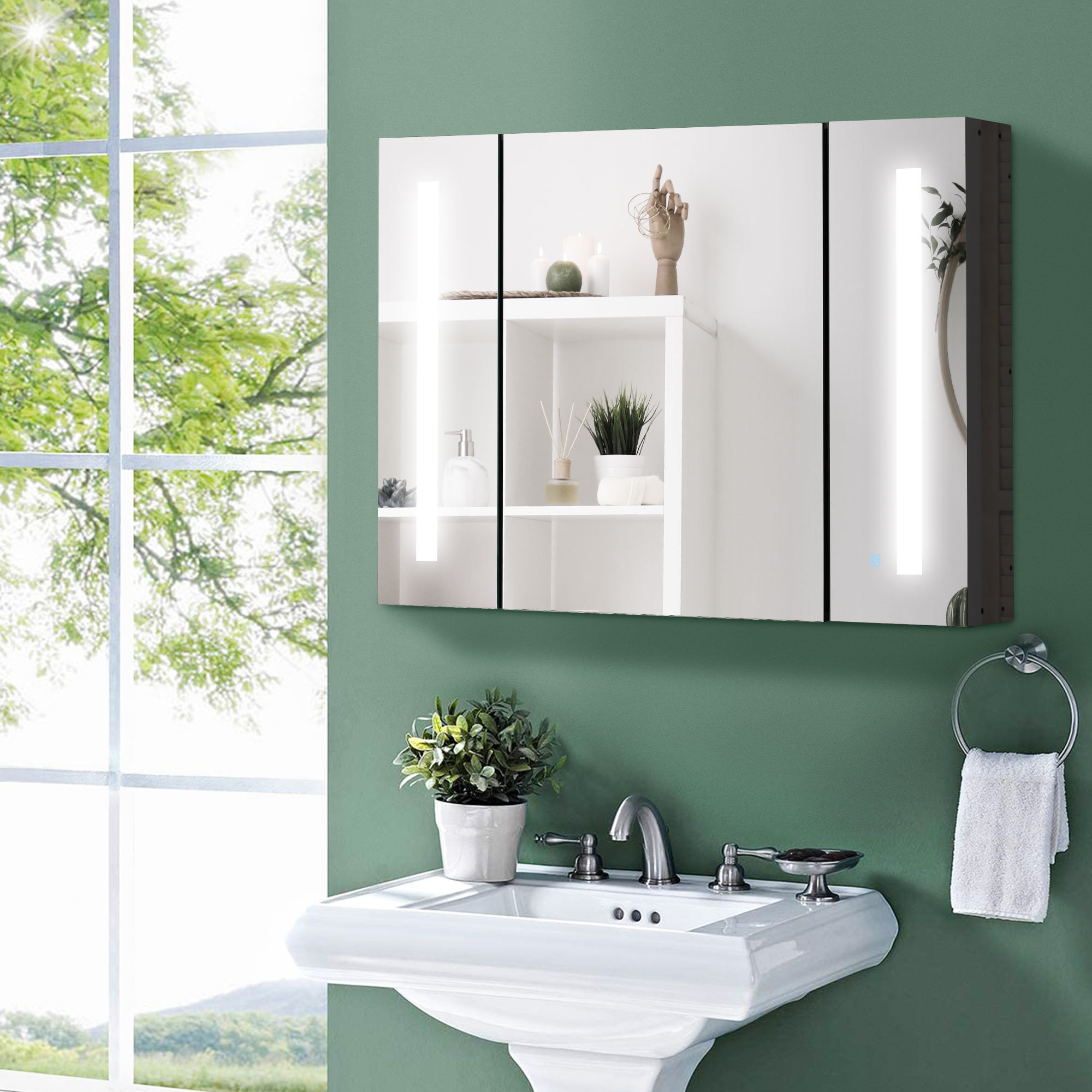 Ivy Bronx Bathroom 650mm x 900mm Surface Mount Mirror Cabinet with LED ...