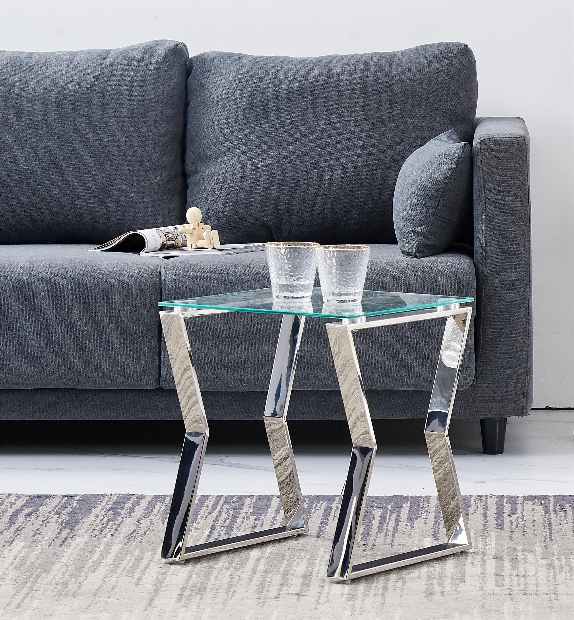 Wrought Studio™ Stainless Steel End Table Silver Glass Table for Living ...