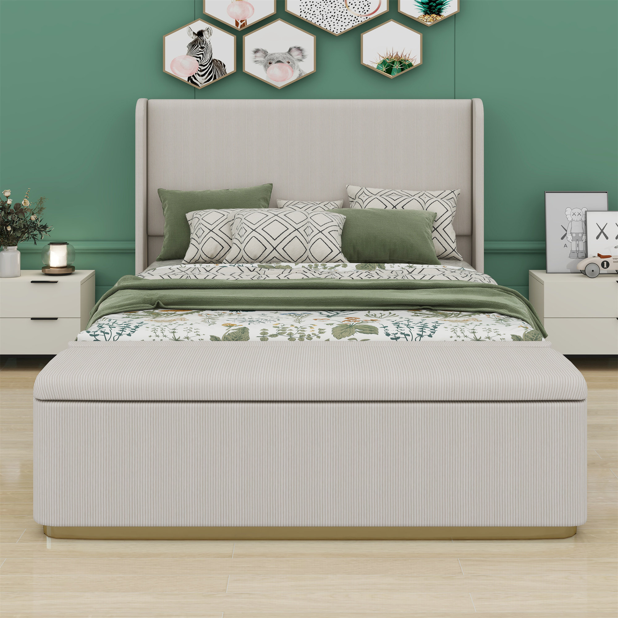 Mercer41 Upholstered Bed Frame With Storage Ottoman, And Vertical ...