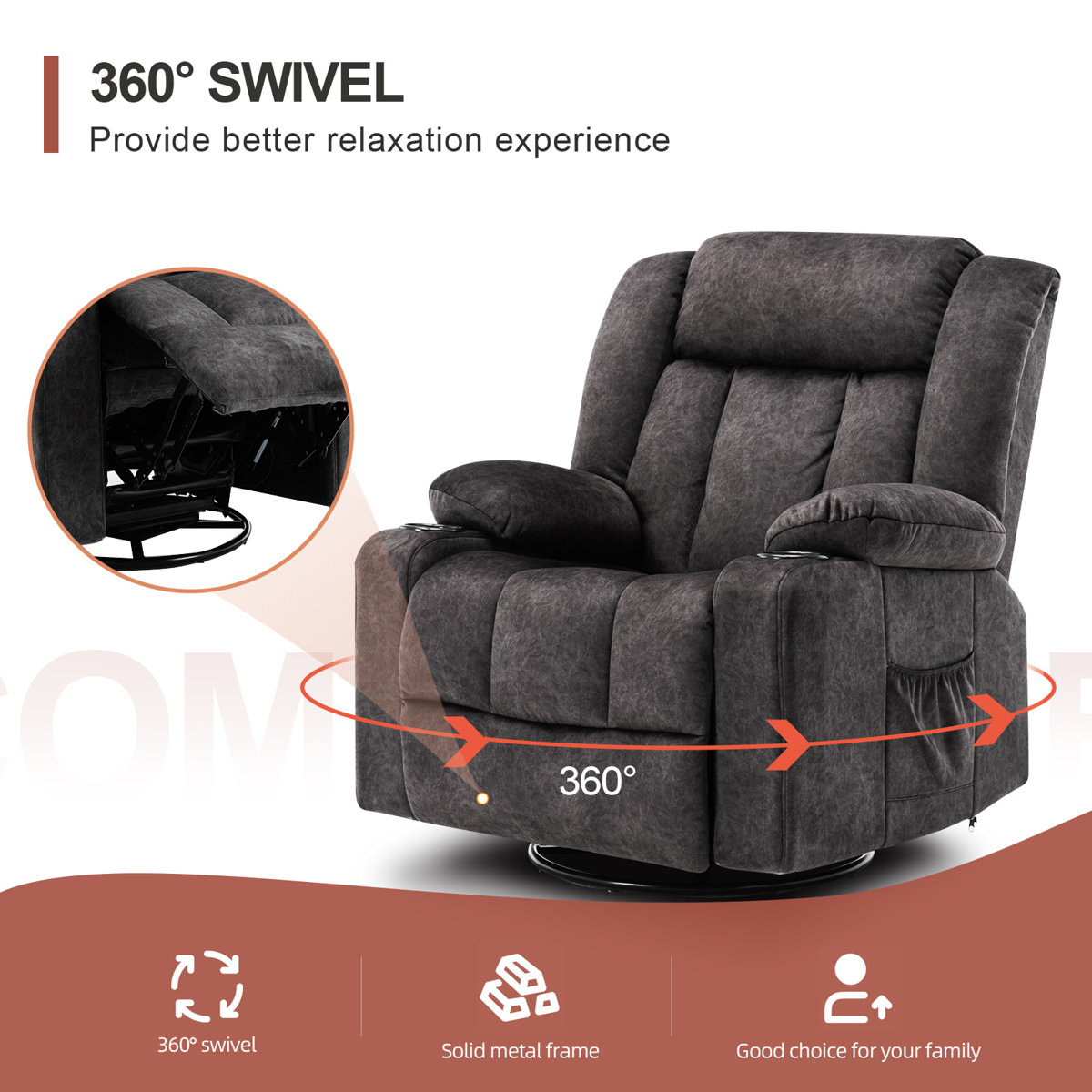 Winston Porter Recliner Chair Rocker Chair, 360 Degree Swivel Recliner ...