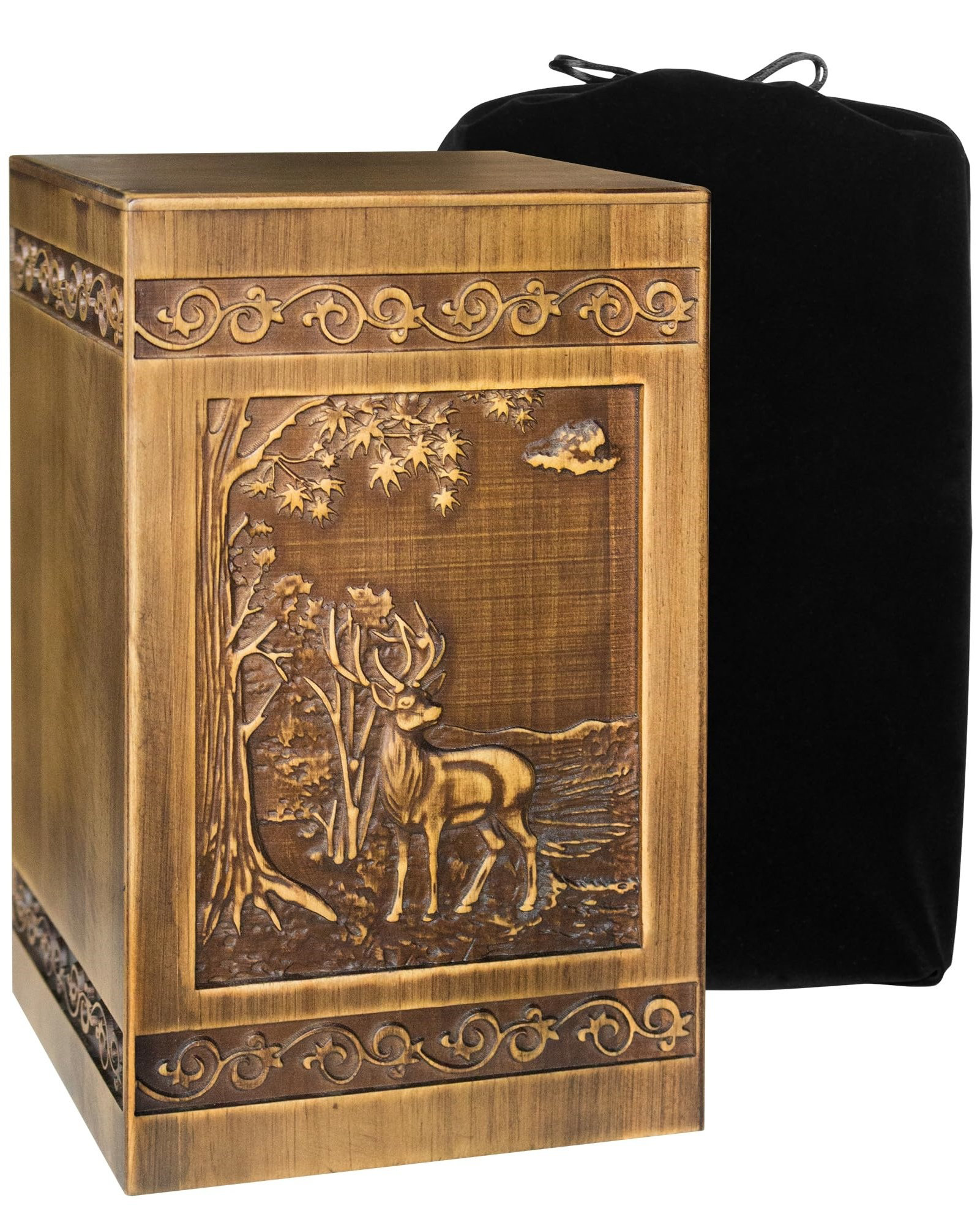 Loon Peak® Handmade Wooden Cremation Urn for Adult 270 lbs, Deer Design ...