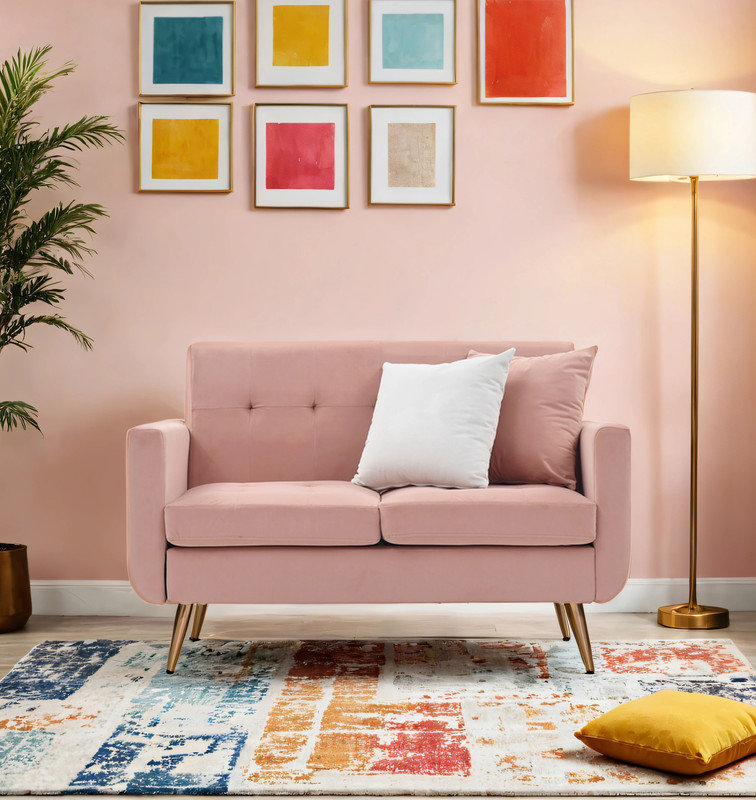 Mercer41 Loveseat Sofa - Mid-Century Modern Button Tufted Upholstered 2-Seater Couch, Solid ...