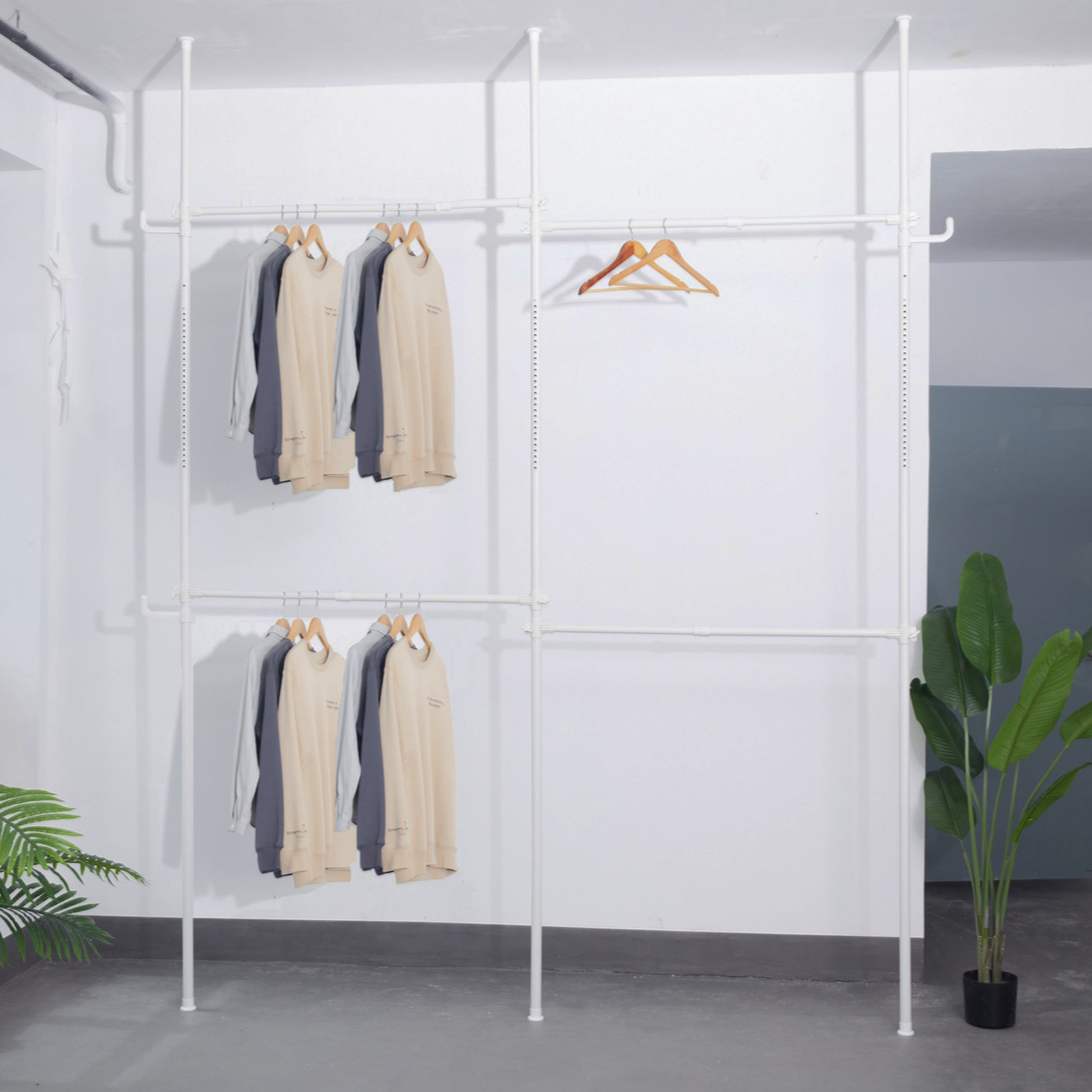 Rebrilliant Double Clothing Rack With Shelves Adjustable Racks 2 Tier ...