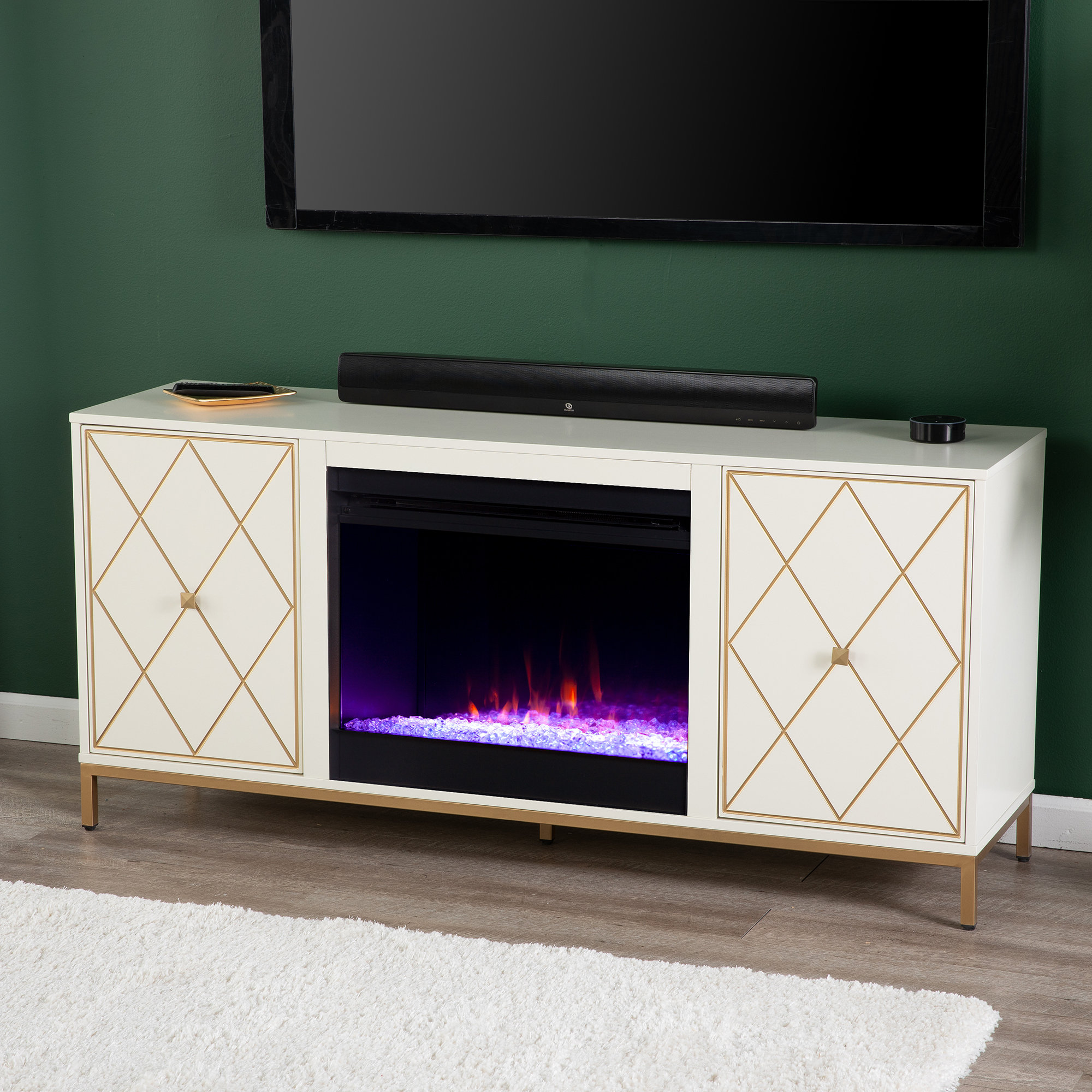 Everly Quinn Amadis Color Changing Fireplace with Media Storage | Wayfair