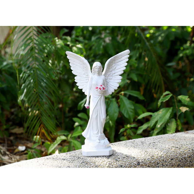 Trinx Solar Guardian Angel Outdoor Garden Statue with Spotlight | Wayfair