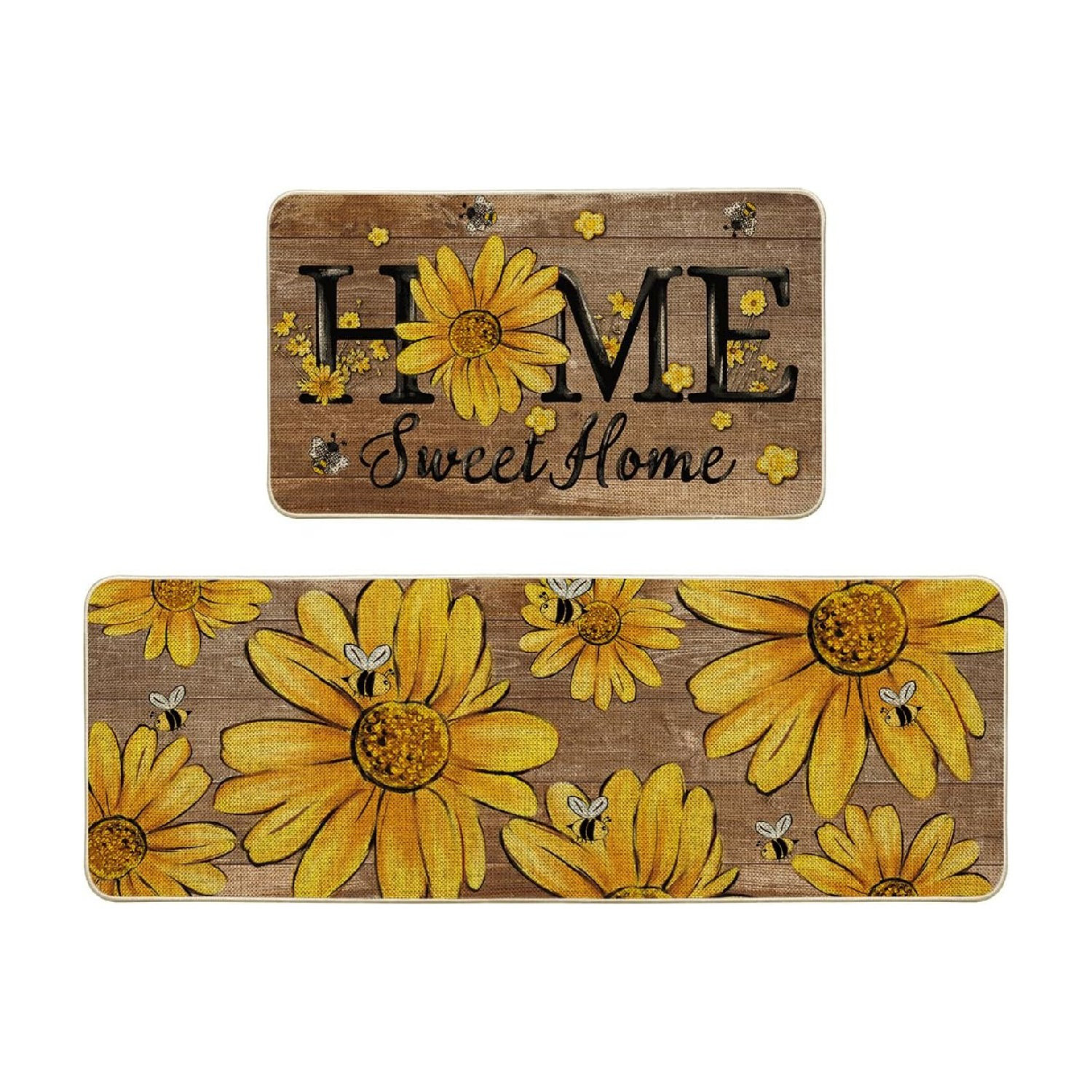 August Grove® Wood Bee Sunflower Daisy Home Spring Kitchen Mats Set Of ...