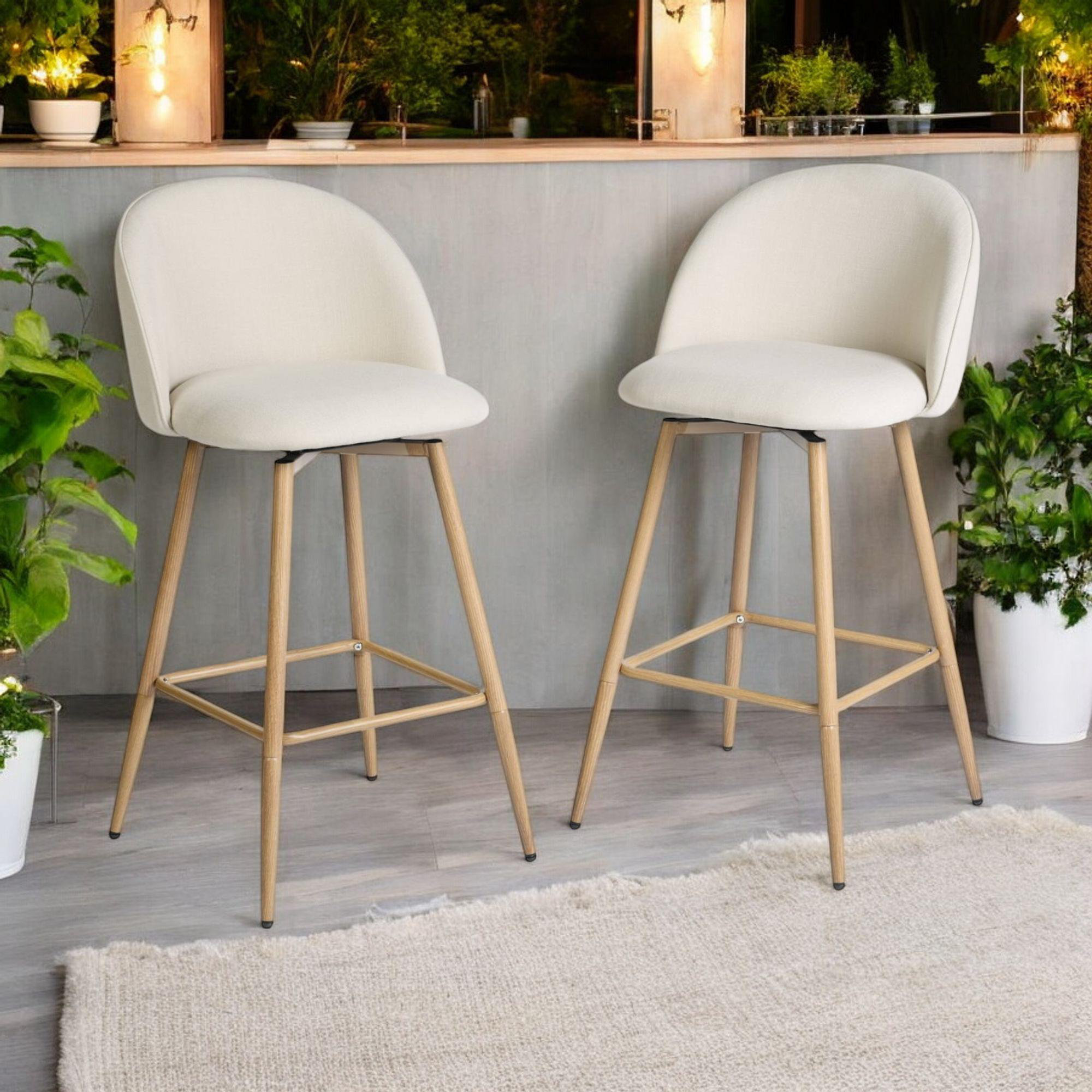 George Oliver Outdoor Counter Stools Upholstered Fabric with Oak Legs ...