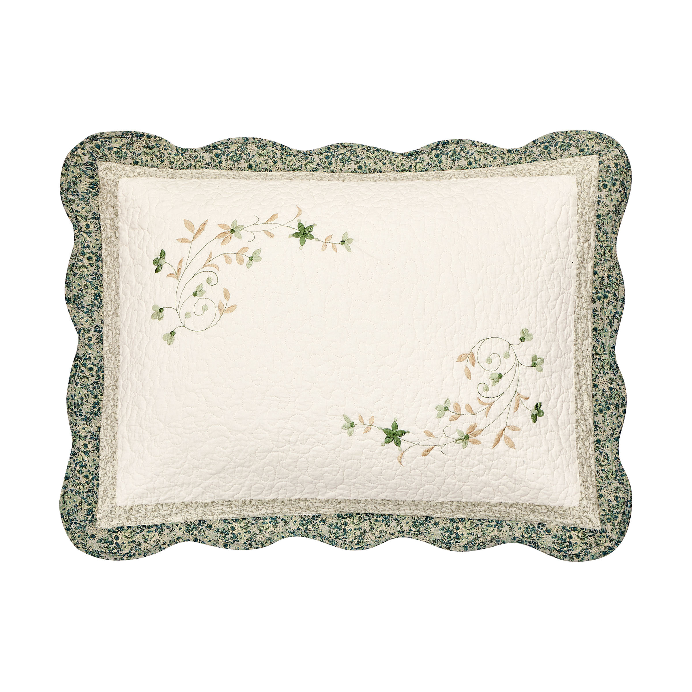 Modern Heirloom Harper Green Floral Single Embroidered Pillow Sham ...