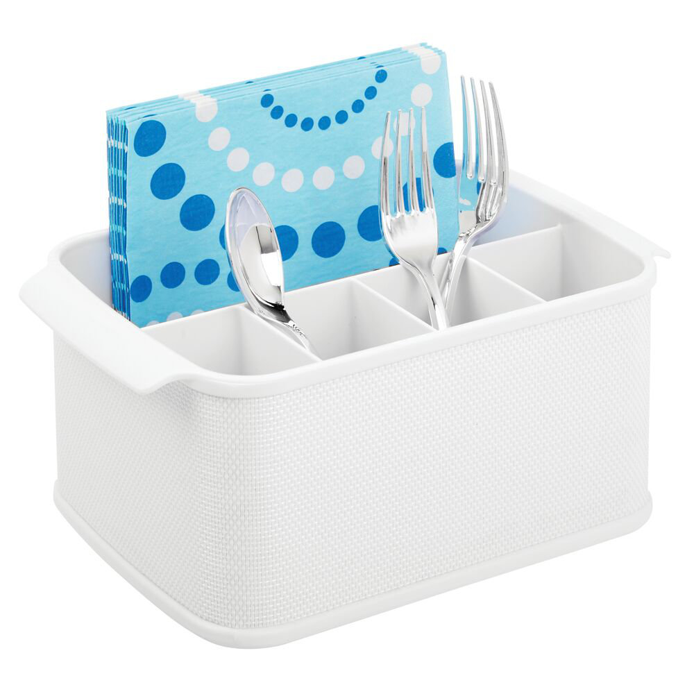 mDesign Plastic Cutlery Storage Organizer Caddy Tote Bin - White ...