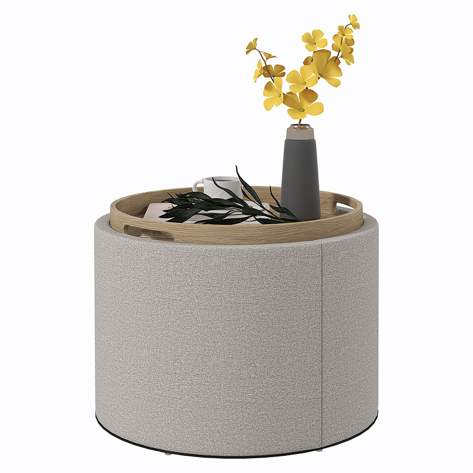 Latitude Run® Round Storage Ottoman with Flip Top Tray - Wayfair Canada