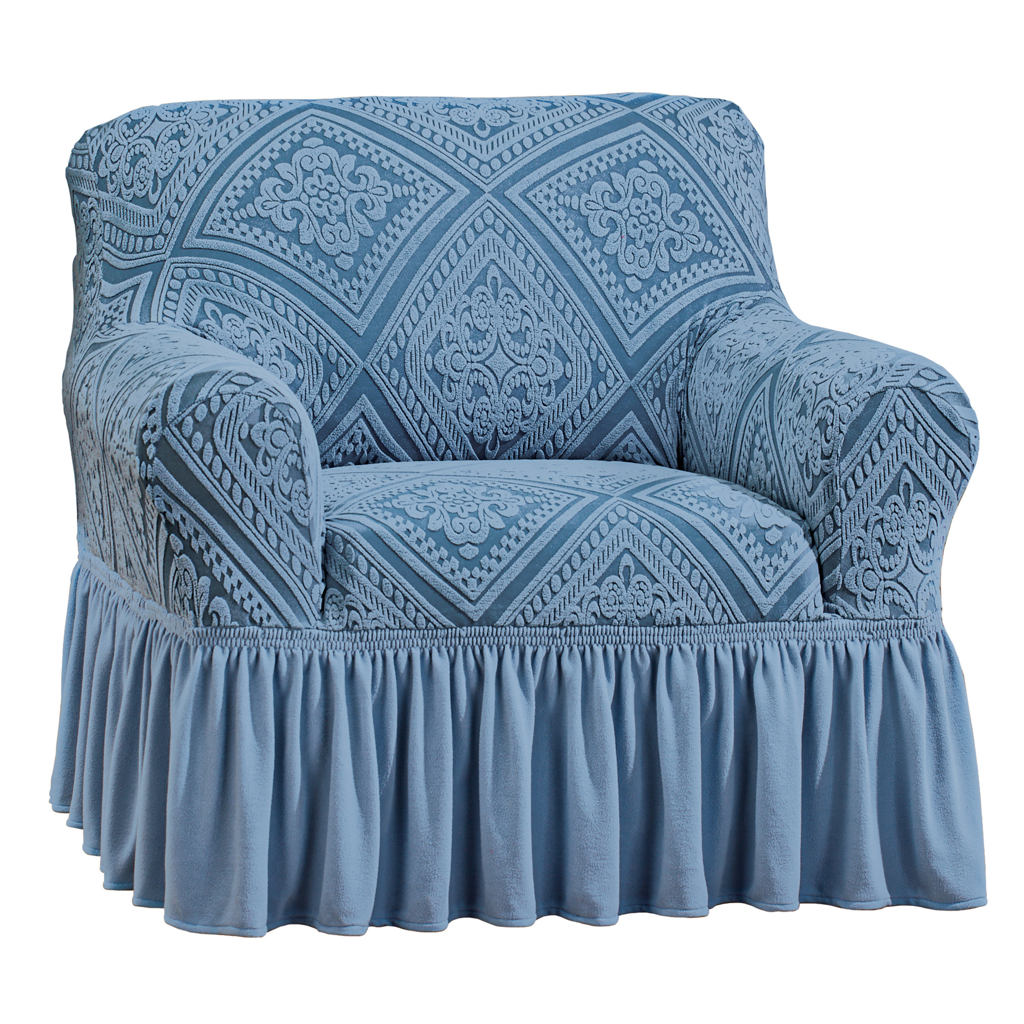 Astoria Grand Stylish Trellis Design Ruffled Border Stretch Furniture ...