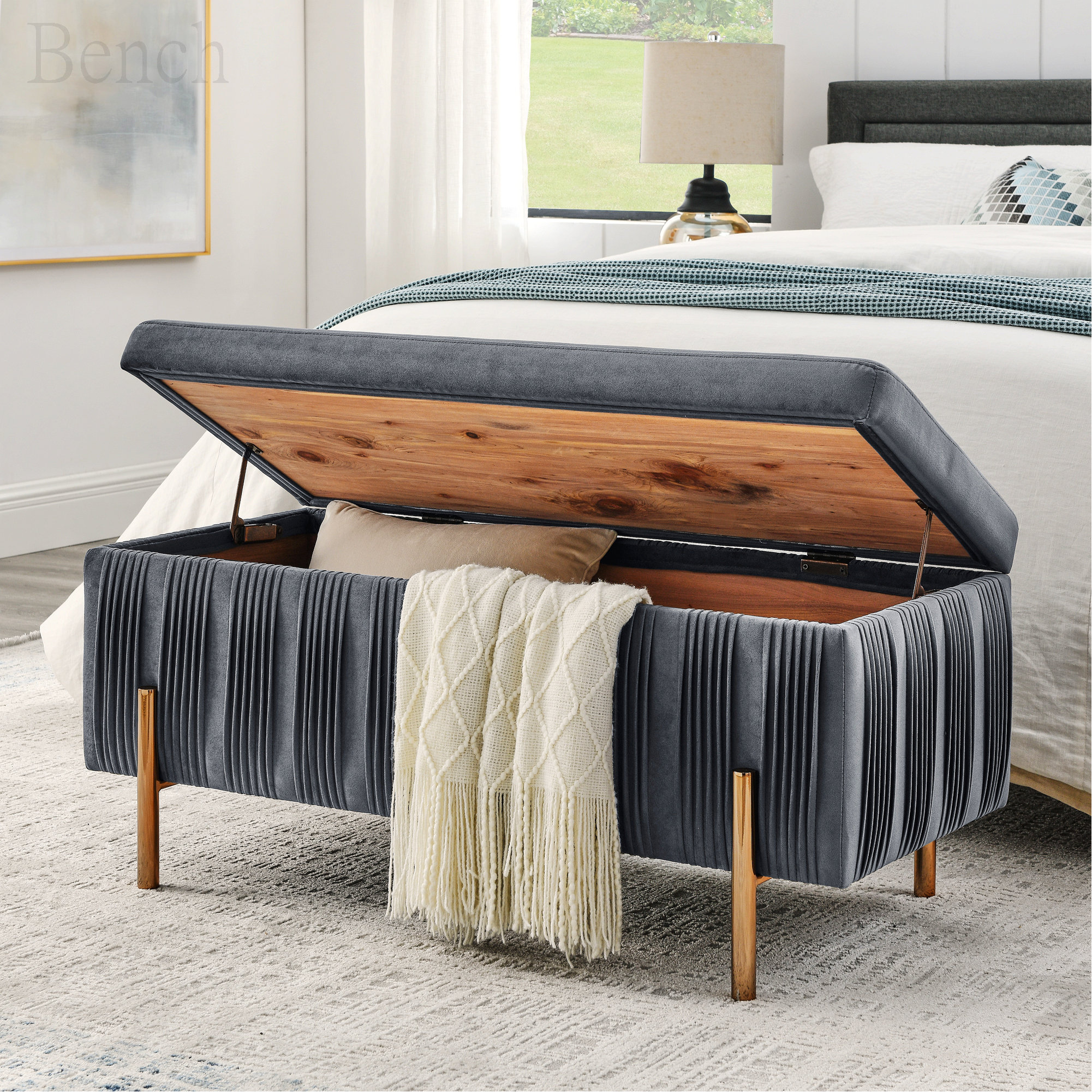 George Oliver Bench Elegant Upholstered Storage Bench, Large Storage ...