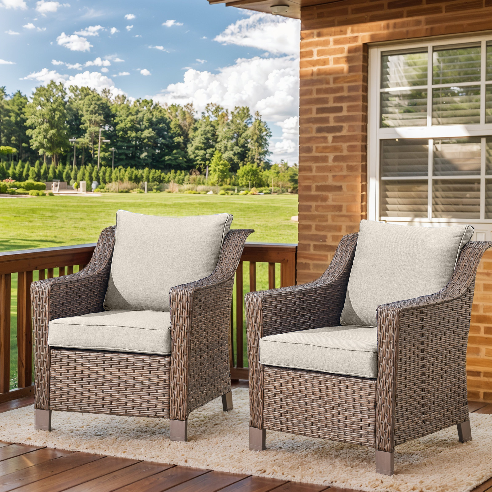 Lark Manor Littlerock Outdoor Patio Wicker Chair With Cushions (Set of ...