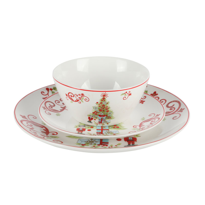 Gibson Home Festive Tree 12 Piece Porcelain Dinnerware Set | Wayfair