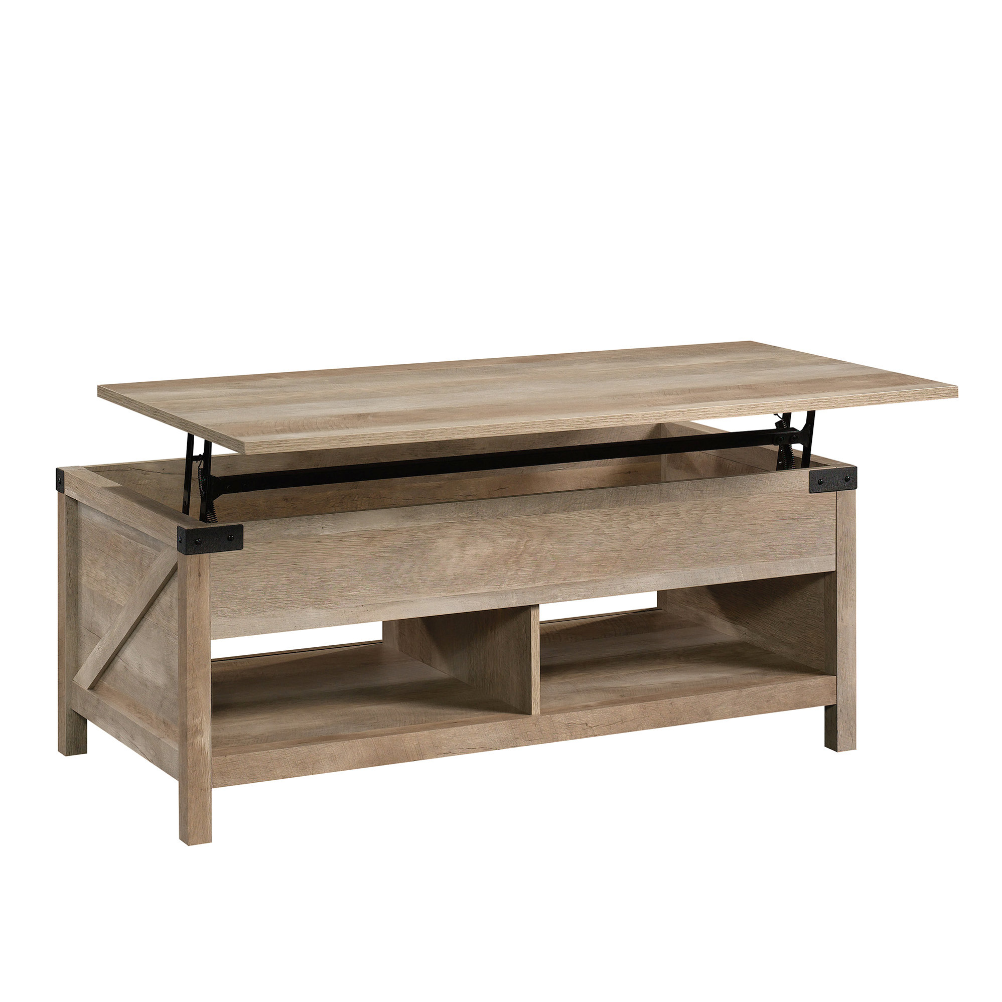Red Barrel Studio® Brown Finish Lift-Top Coffee Table With Open Shelves ...