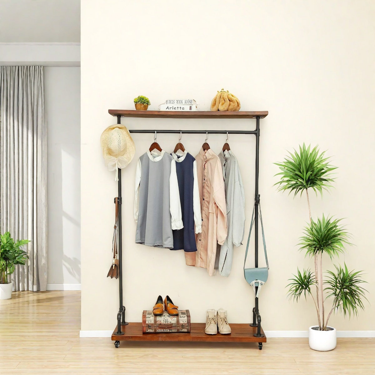 Williston Forge Industrial Pipe Clothing Racks, Rolling Garment Racks ...