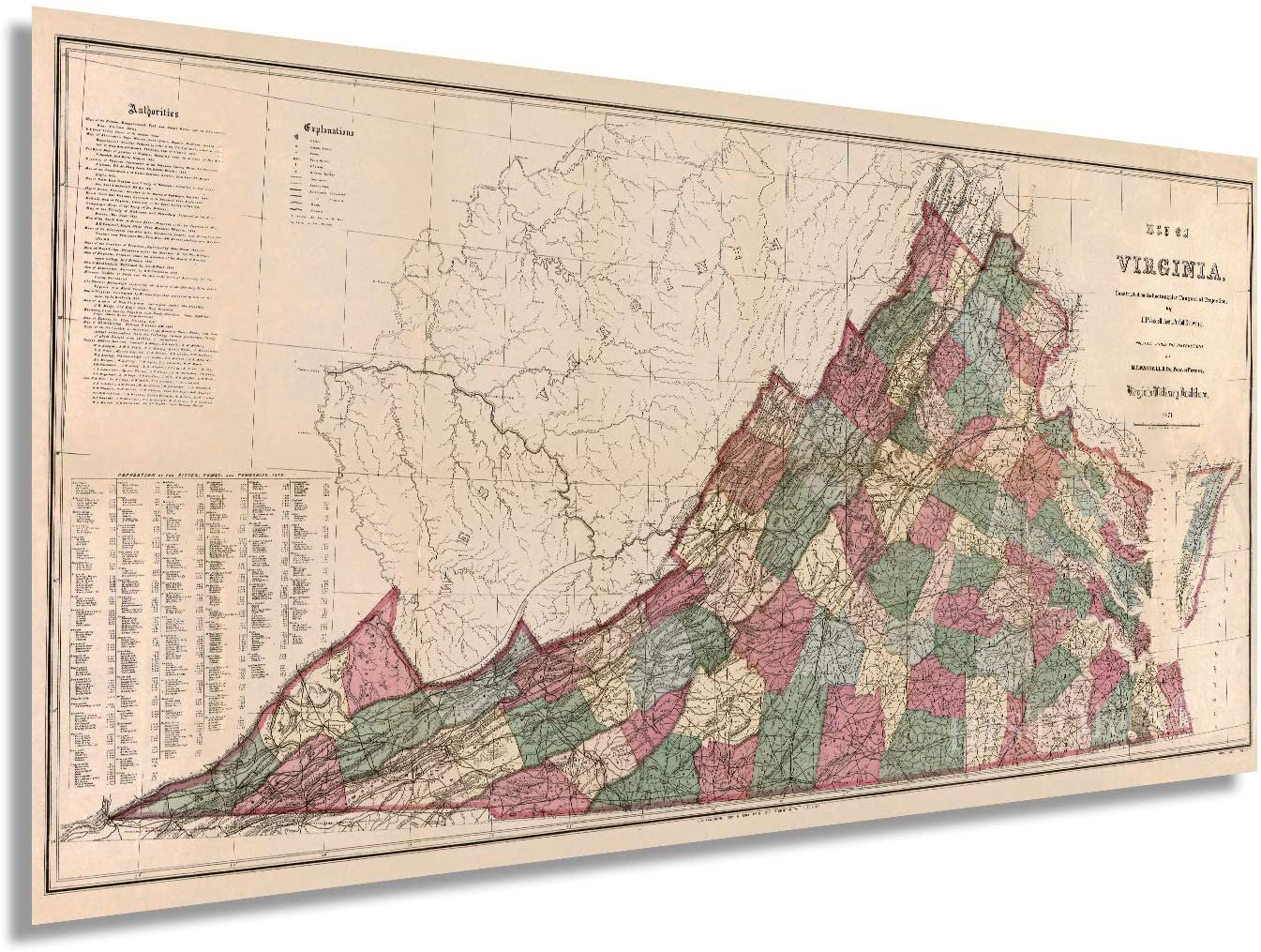 HISTORIC PRINTS 1871 Virginia Map Poster Wall Art on Paper | Wayfair