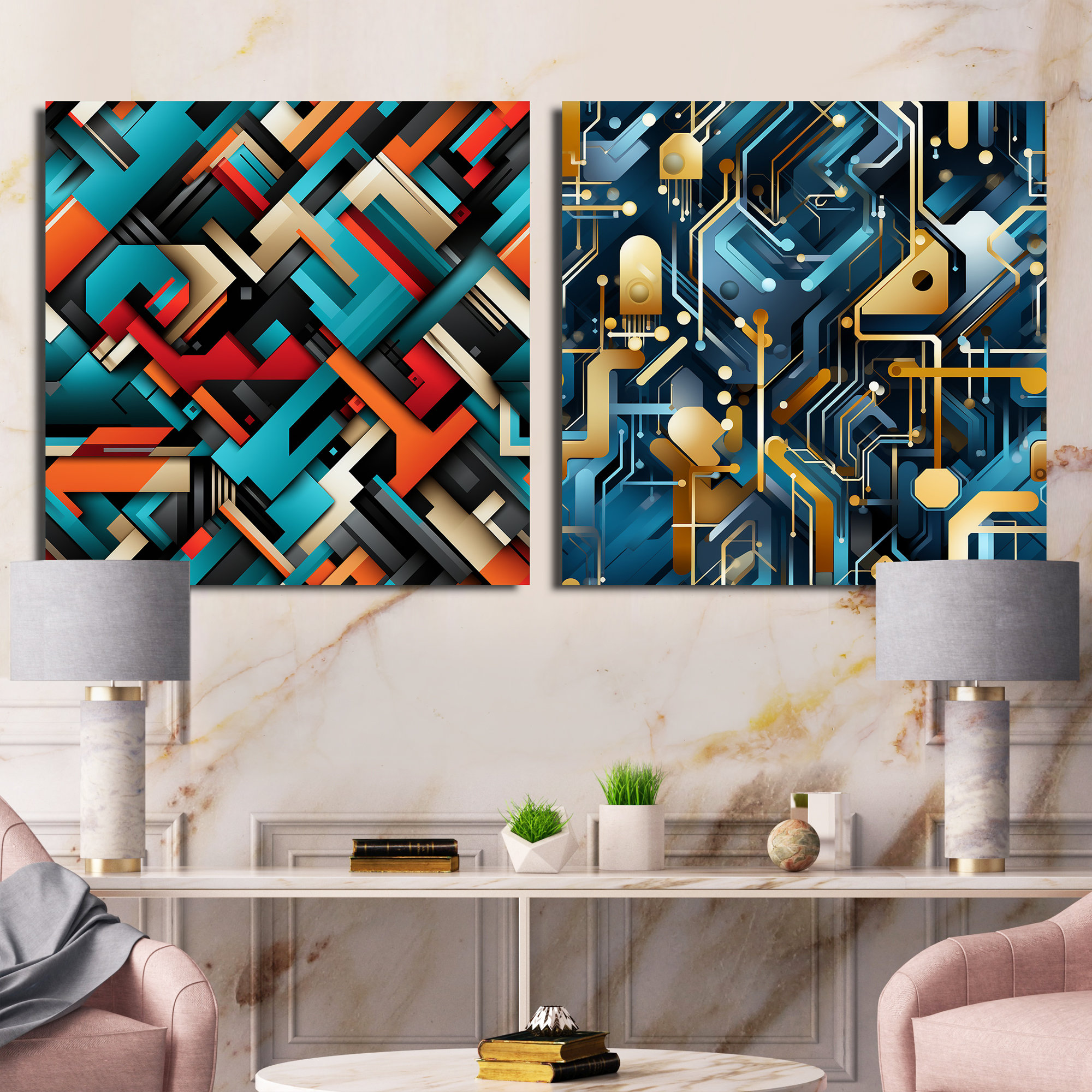 Design Art Blue Matrix Geometric Reflections - Abstract Shapes Square ...