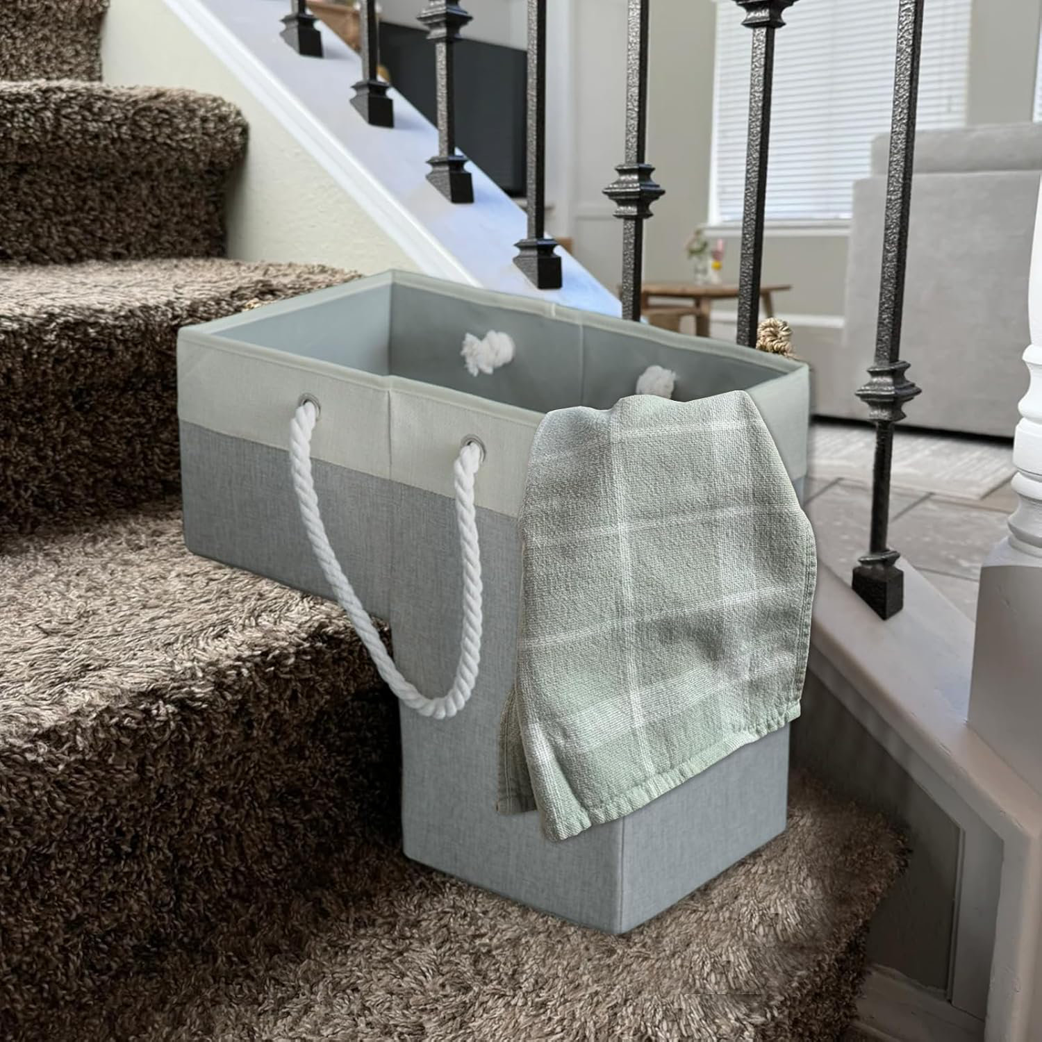 Longshore Tides Stair Basket With Handles, Foldable Step Storage Basket ...