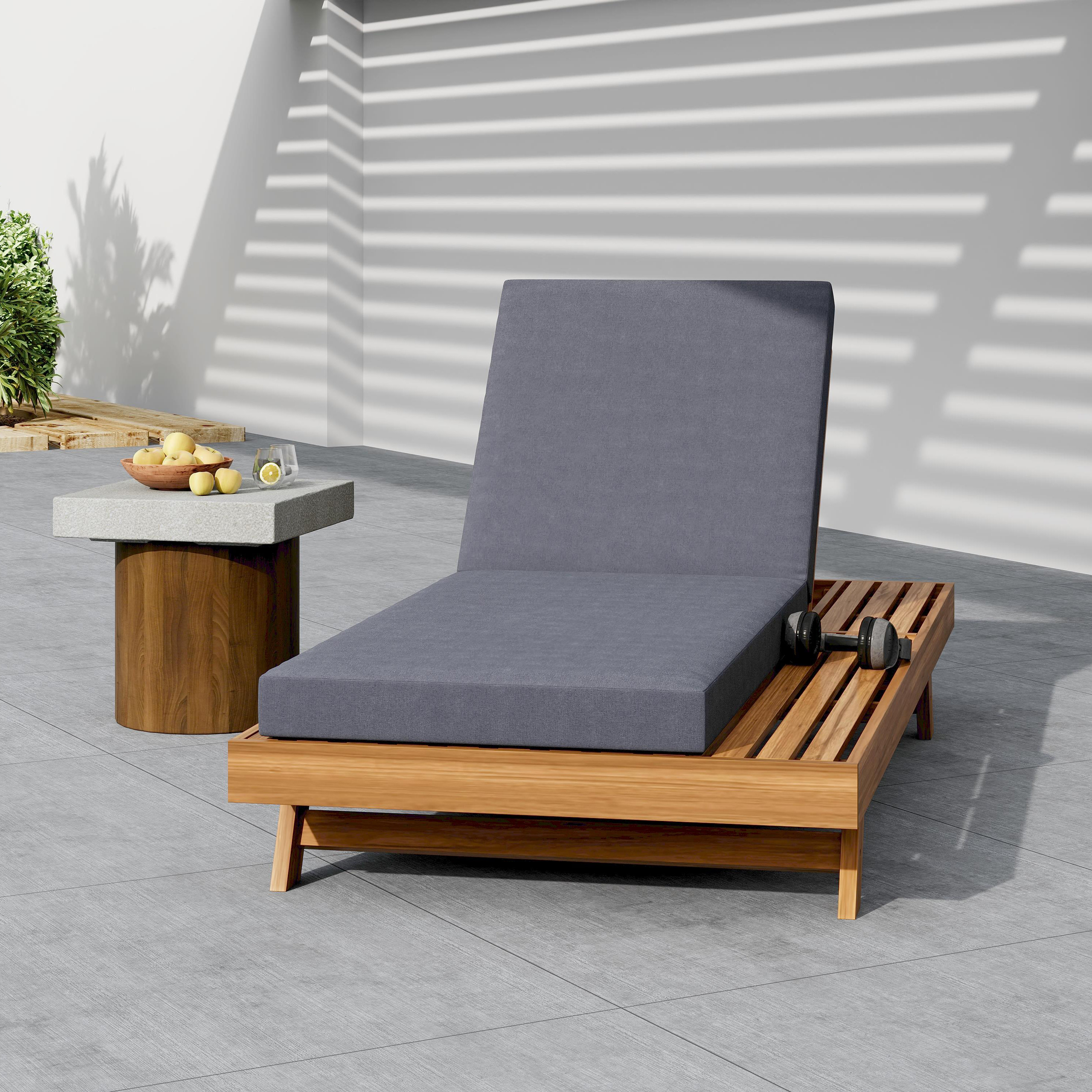 Corrigan Studio® Raul Patio Adjustable Acacia Wood Chaise Lounge With Triple-Fold Cushion | Wayfair