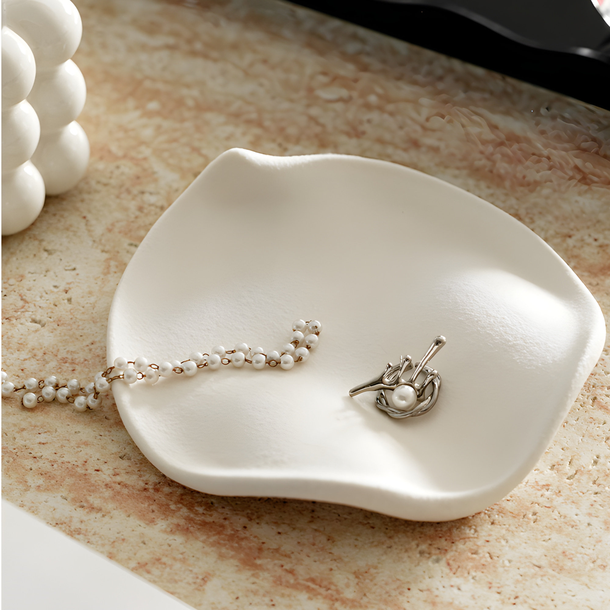 Ivy Bronx Matte Textured Ceramic Tray - Multifunctional Jewelry Storage ...