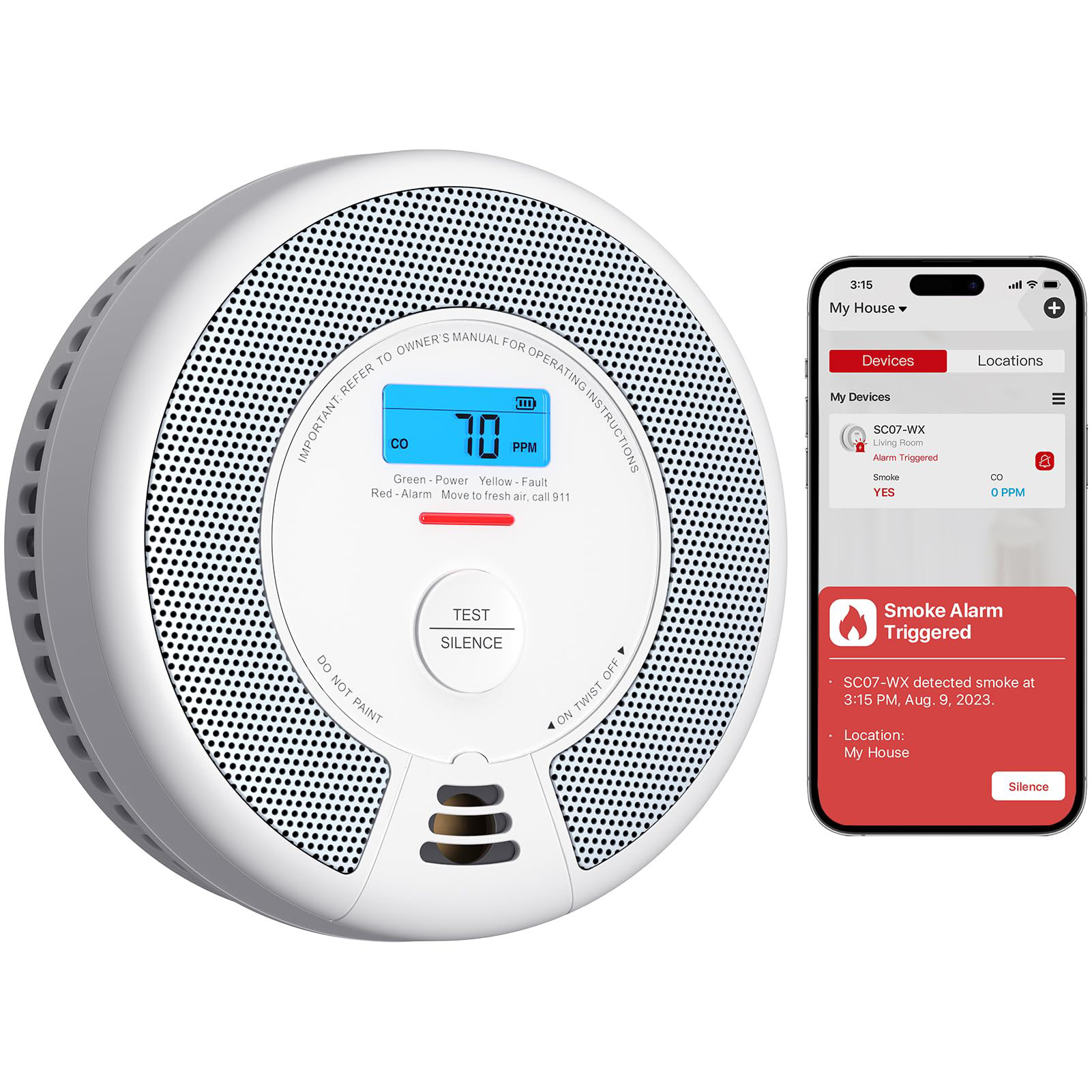 BEACHWATER POOL & SPA, LLC Smart Smoke Detector Carbon Monoxide Detector Combo With Replaceable ...