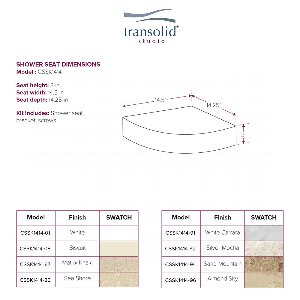 Transolid 14.5'' W Solid Surface Shower Bench - Wayfair Canada