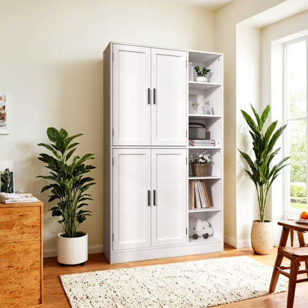 Winston Porter 63" Tall White Kitchen Pantry Cabinet, Kitchen Pantry ...